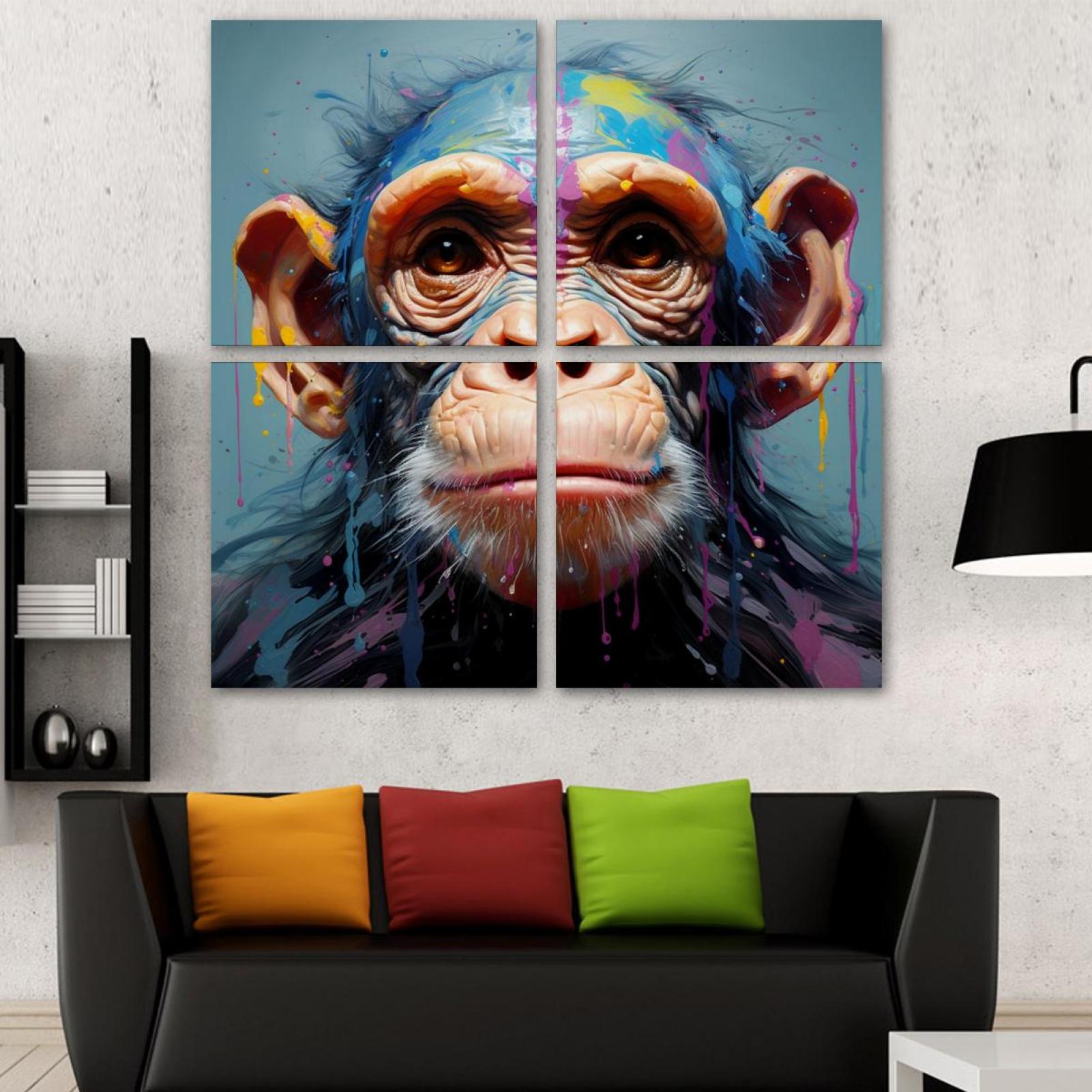 OWNSERIES Monkey Pattern Pattern 4PC Frameless Canvas Wall Art ...
