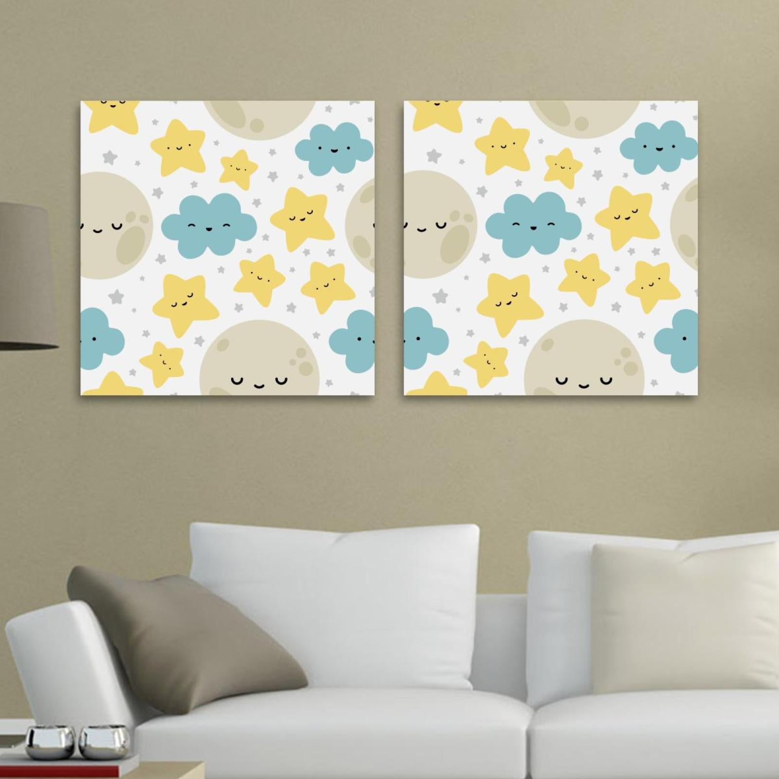 OWNSERIES Moon Cloud Stars Pattern 2PC Canvas Wall Art Paintings for ...
