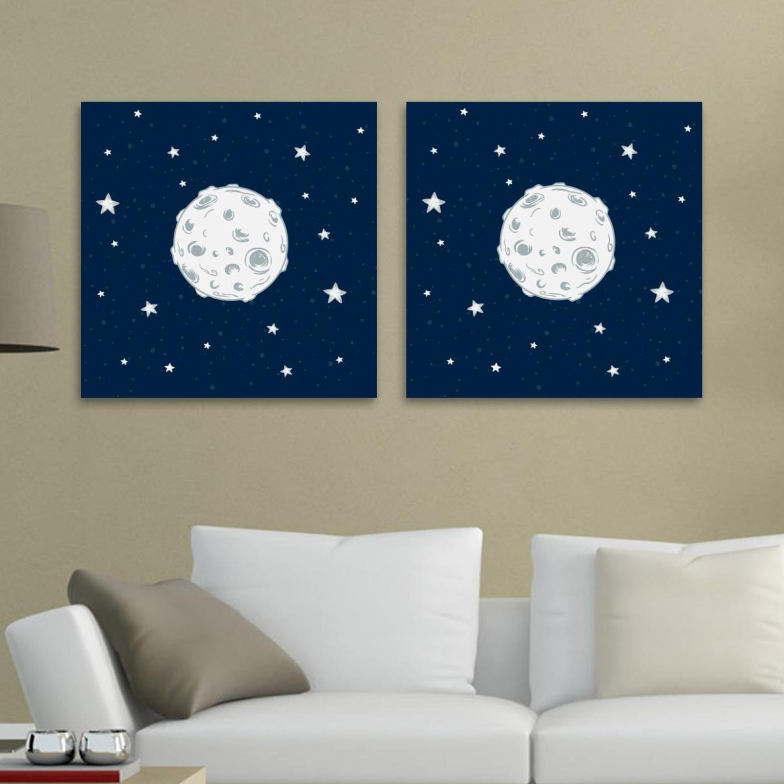 OWNSERIES Moon Stars Pattern 2PC Canvas Wall Art Paintings for Living ...