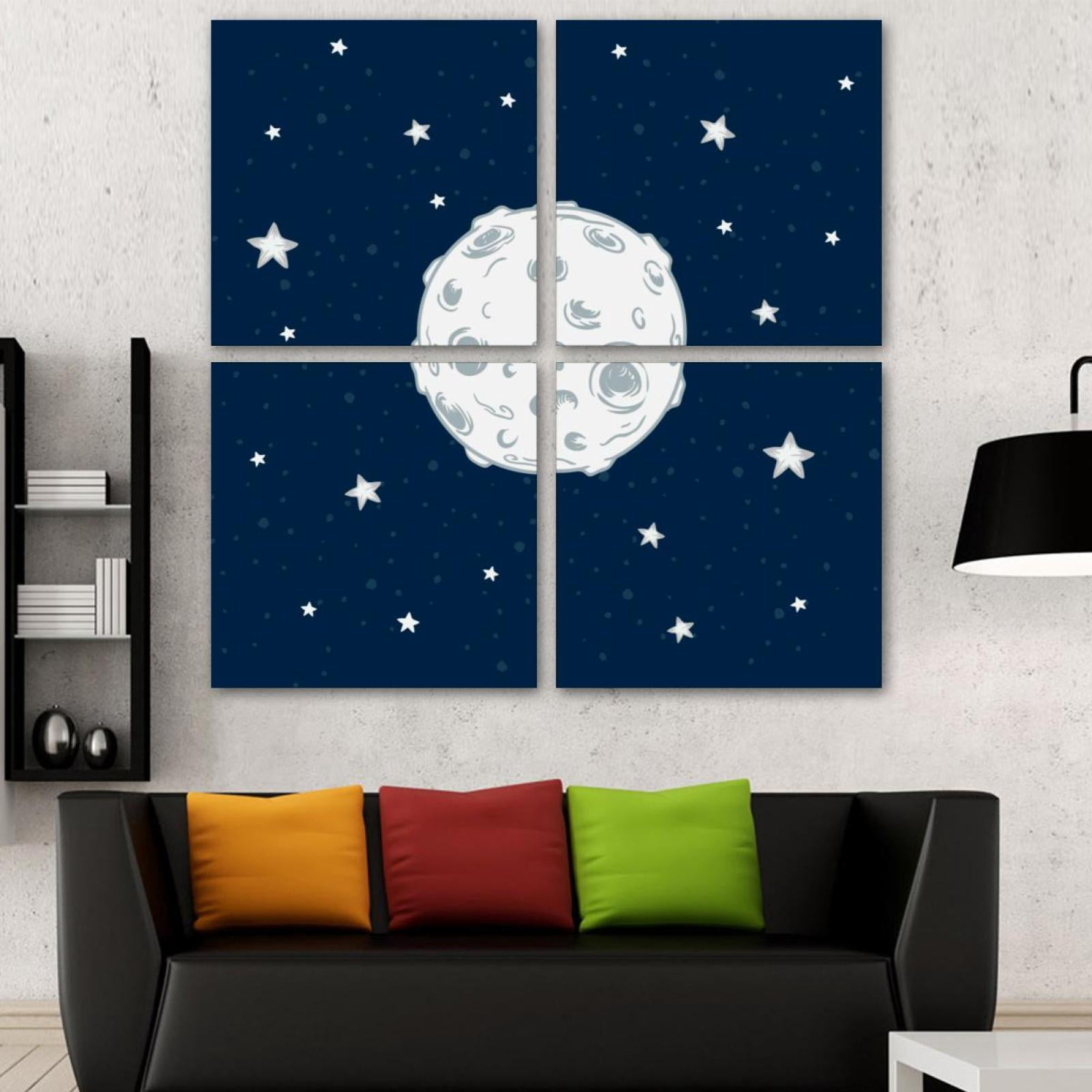 OWNSERIES Moon Stars Pattern 4PC Frameless Canvas Wall Art Paintings ...