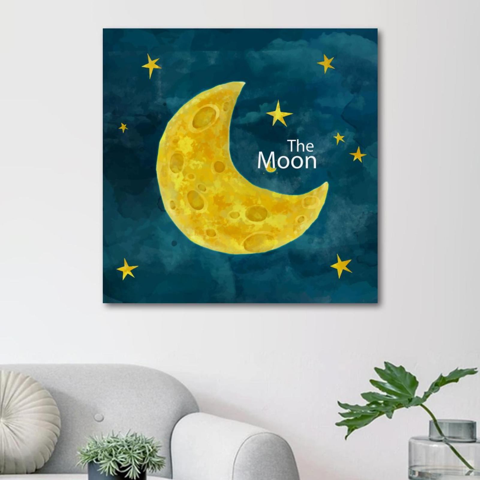 OWNSERIES Moon with Stars Pattern Canvas Wall Art Paintings for Living ...