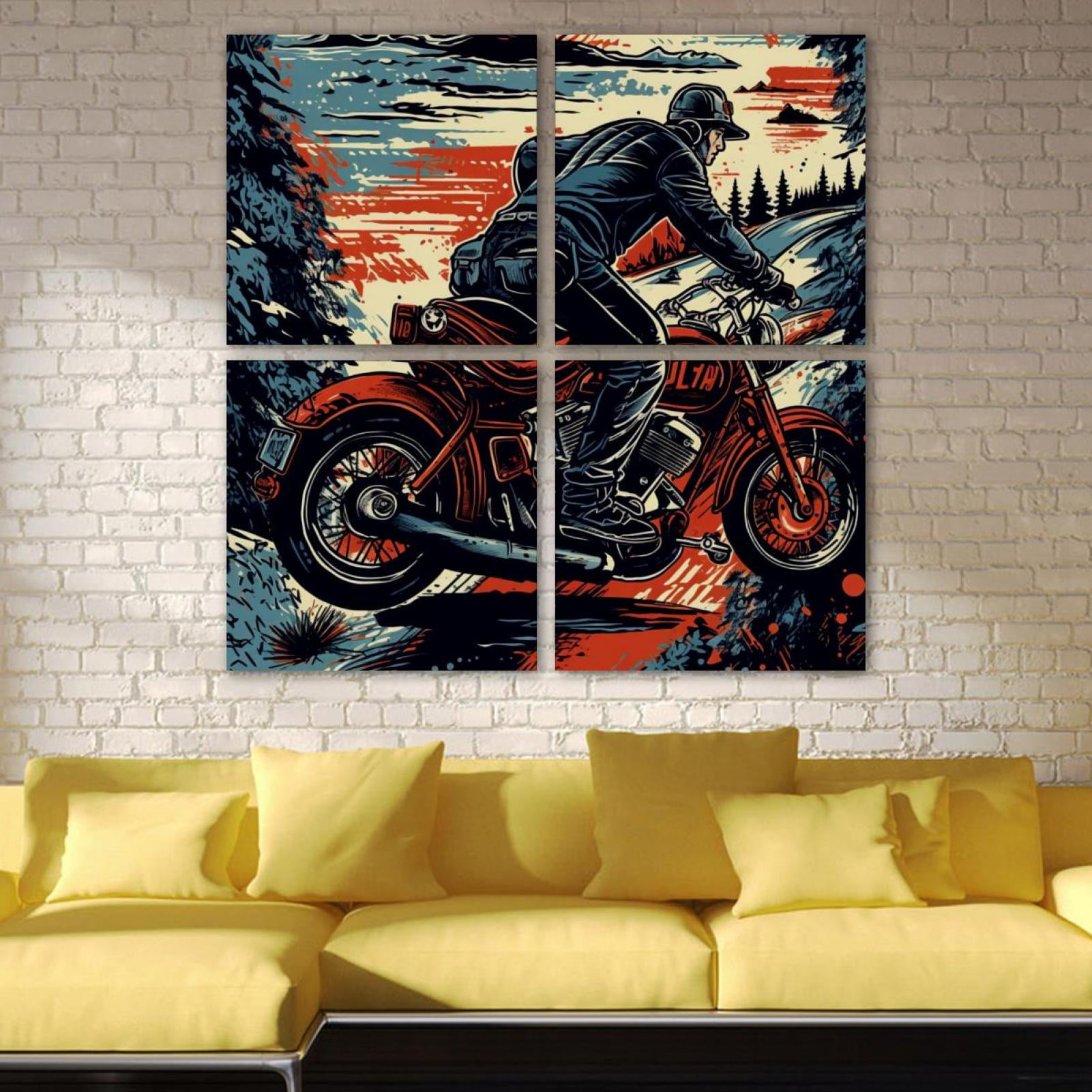 OWNSERIES Motorcycle Pattern 4PC Frameless Canvas Wall Art Paintings ...