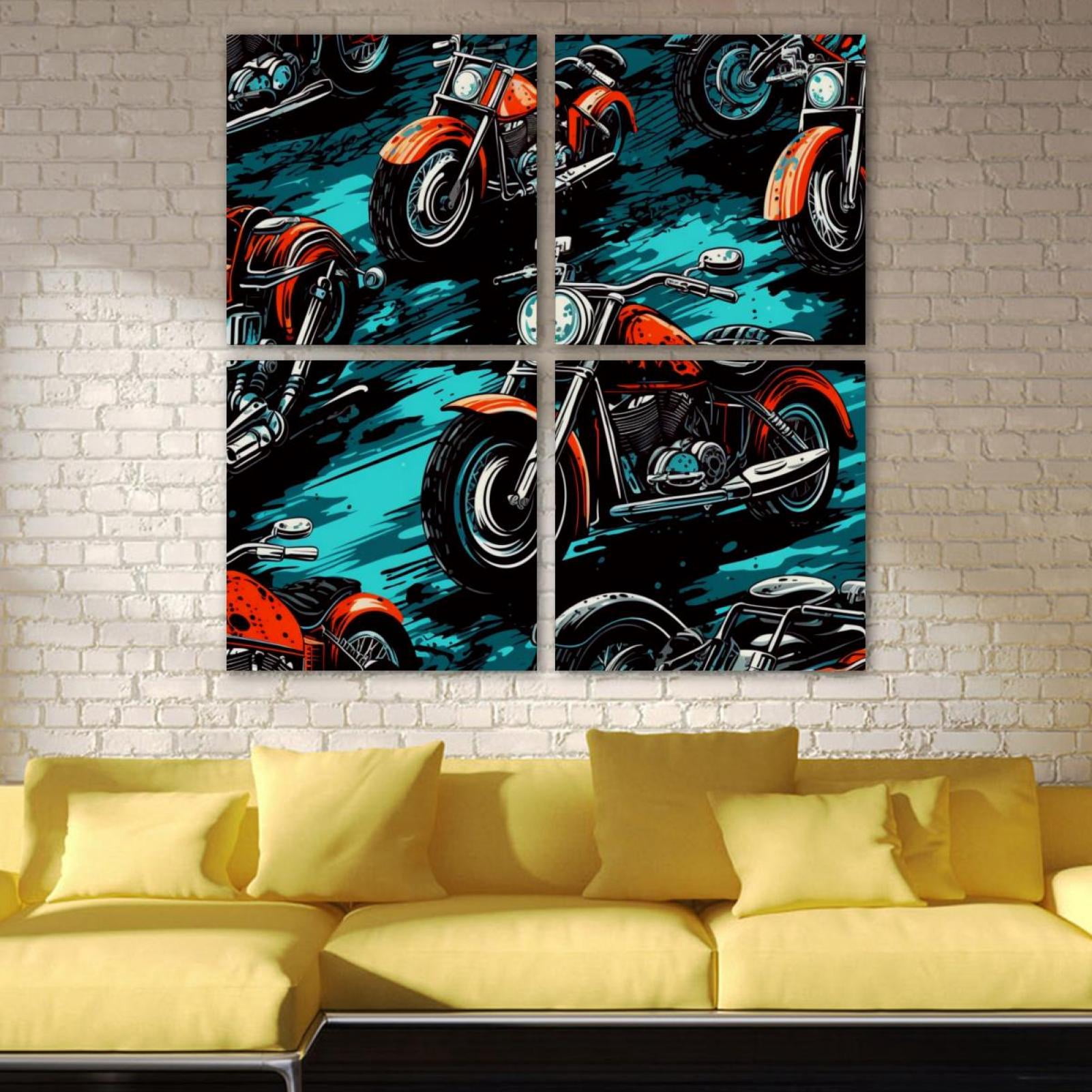 OWNSERIES Motorcycle Pattern 4PC Frameless Canvas Wall Art Paintings ...