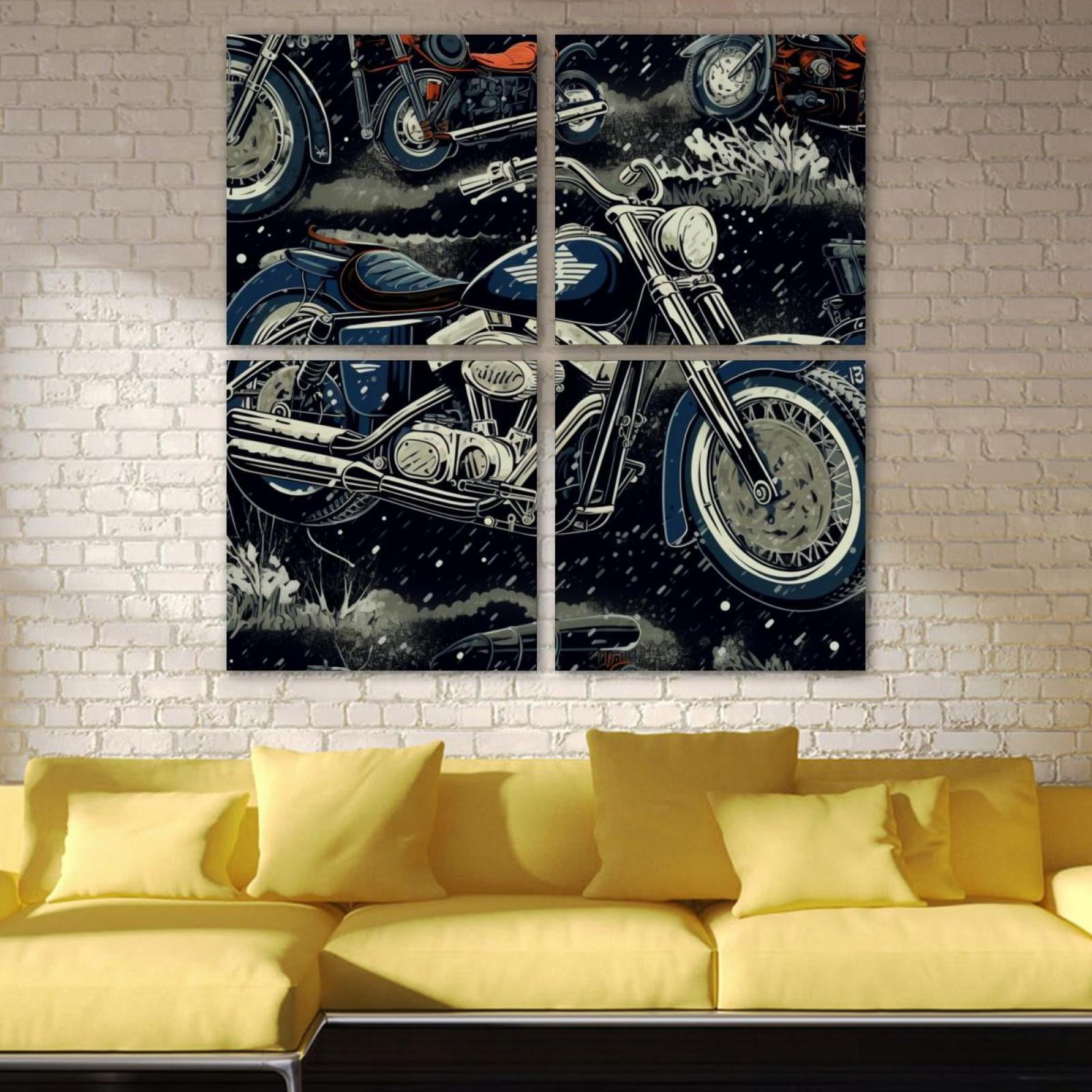OWNSERIES Motorcycle Pattern 4PC Frameless Canvas Wall Art Paintings ...