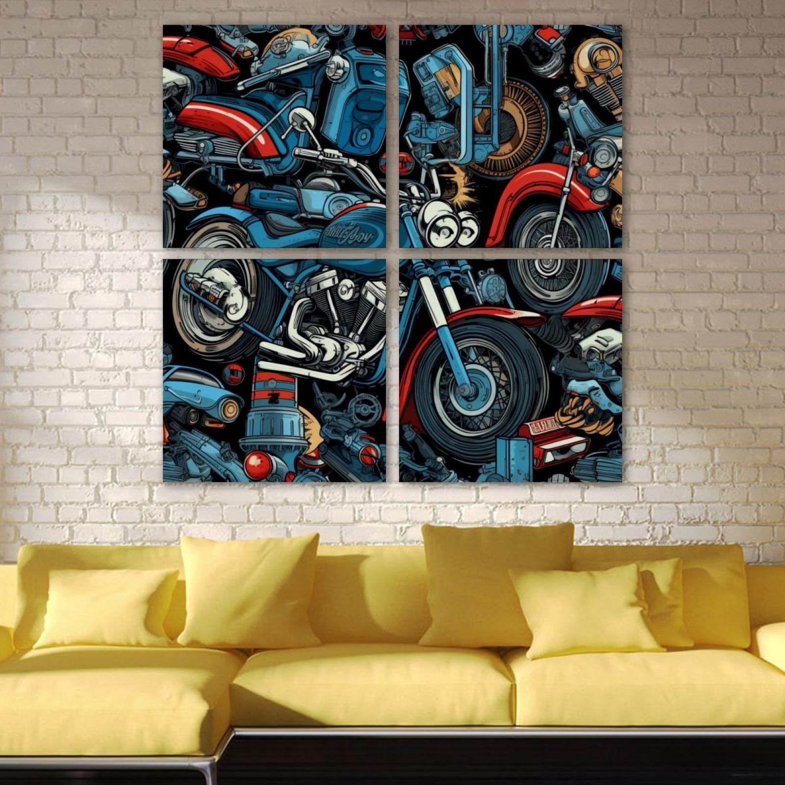 OWNSERIES Motorcycle Pattern 4PC Frameless Canvas Wall Art Paintings ...