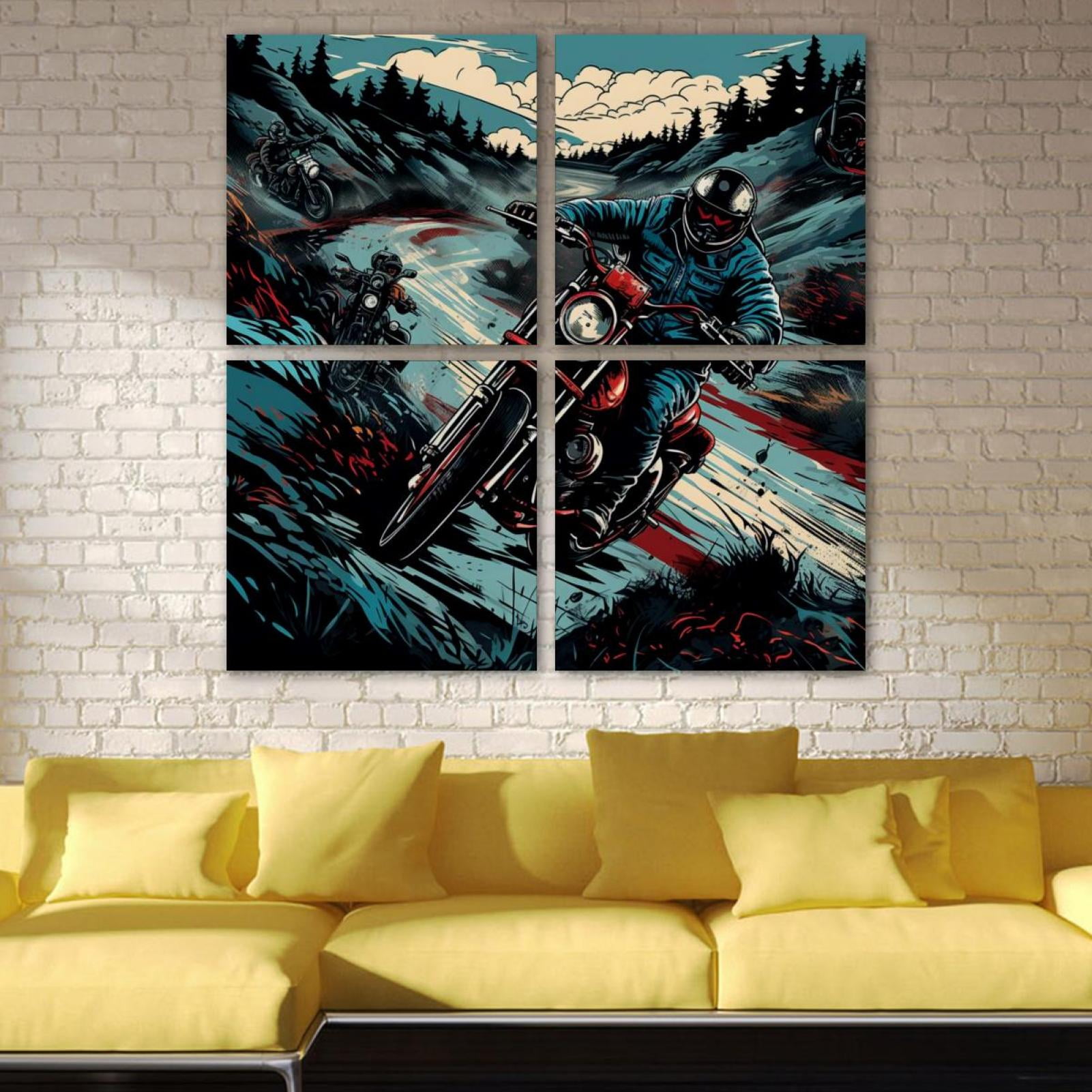 OWNSERIES Motorcycle Pattern 4PC Frameless Canvas Wall Art Paintings ...