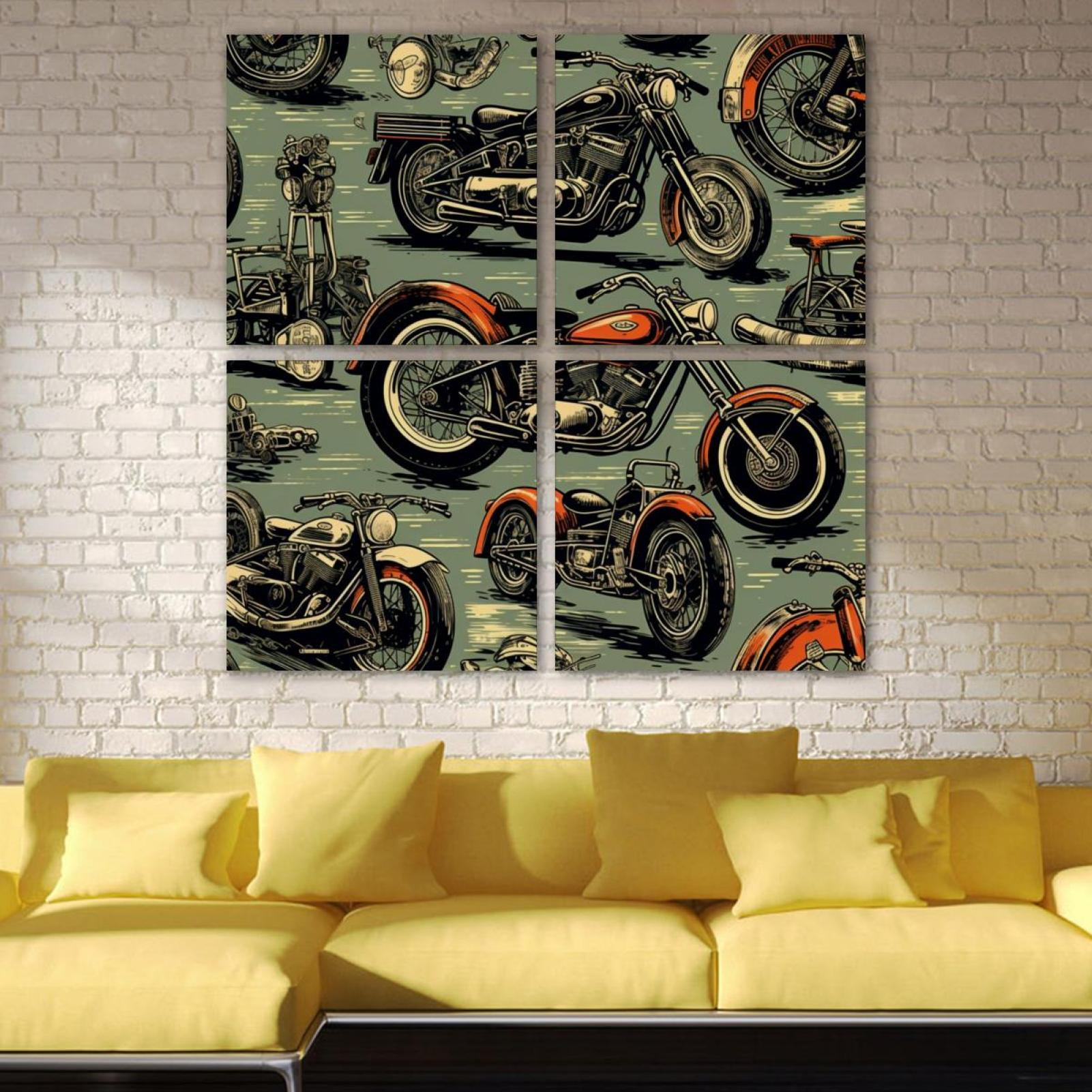 OWNSERIES Motorcycle Pattern 4PC Frameless Canvas Wall Art Paintings ...