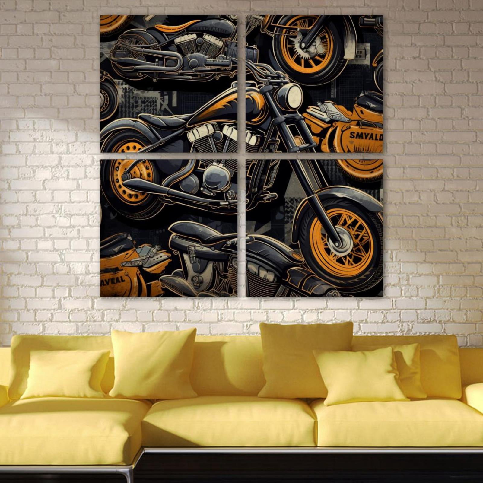 OWNSERIES Motorcycle Pattern 4PC Frameless Canvas Wall Art Paintings ...