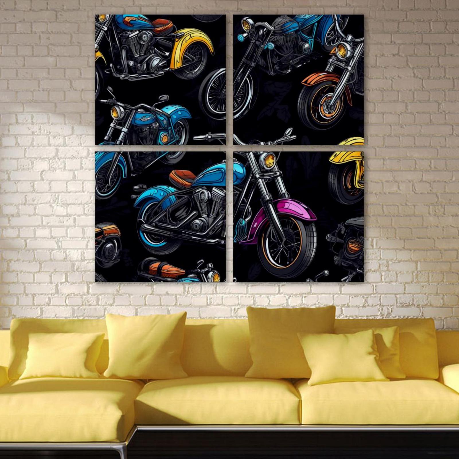 OWNSERIES Motorcycle Pattern 4PC Frameless Canvas Wall Art Paintings ...