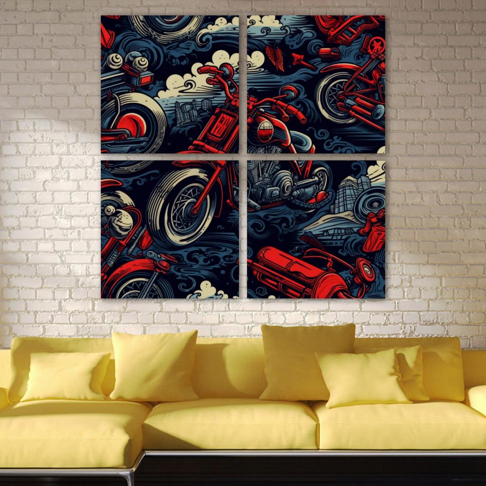 OWNSERIES Motorcycle Pattern 4PC Frameless Canvas Wall Art Paintings ...