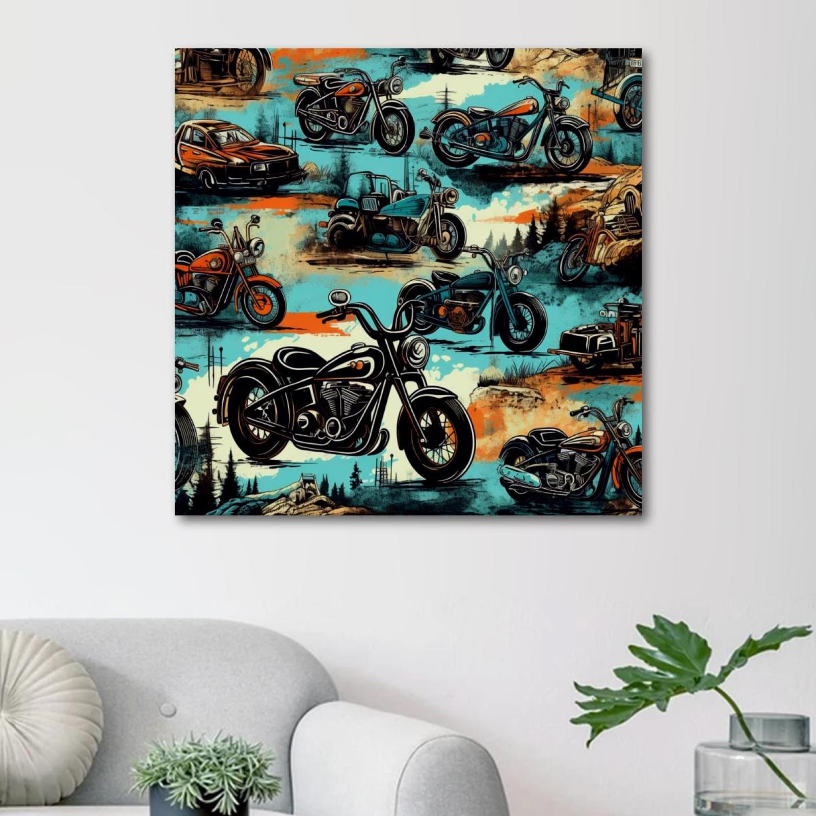 OWNSERIES Motorcycle Pattern Canvas Wall Art Paintings for Living Room ...