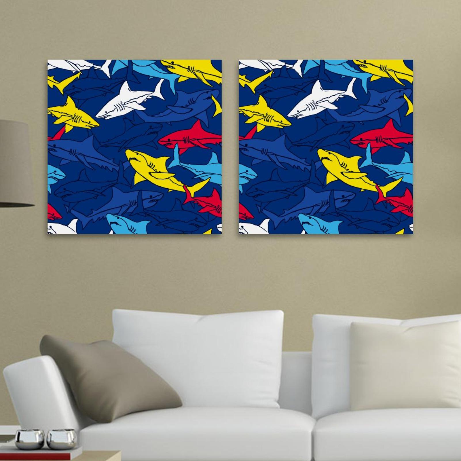 OWNSERIES Multi Color Shark Pattern 2PC Canvas Wall Art Paintings for ...