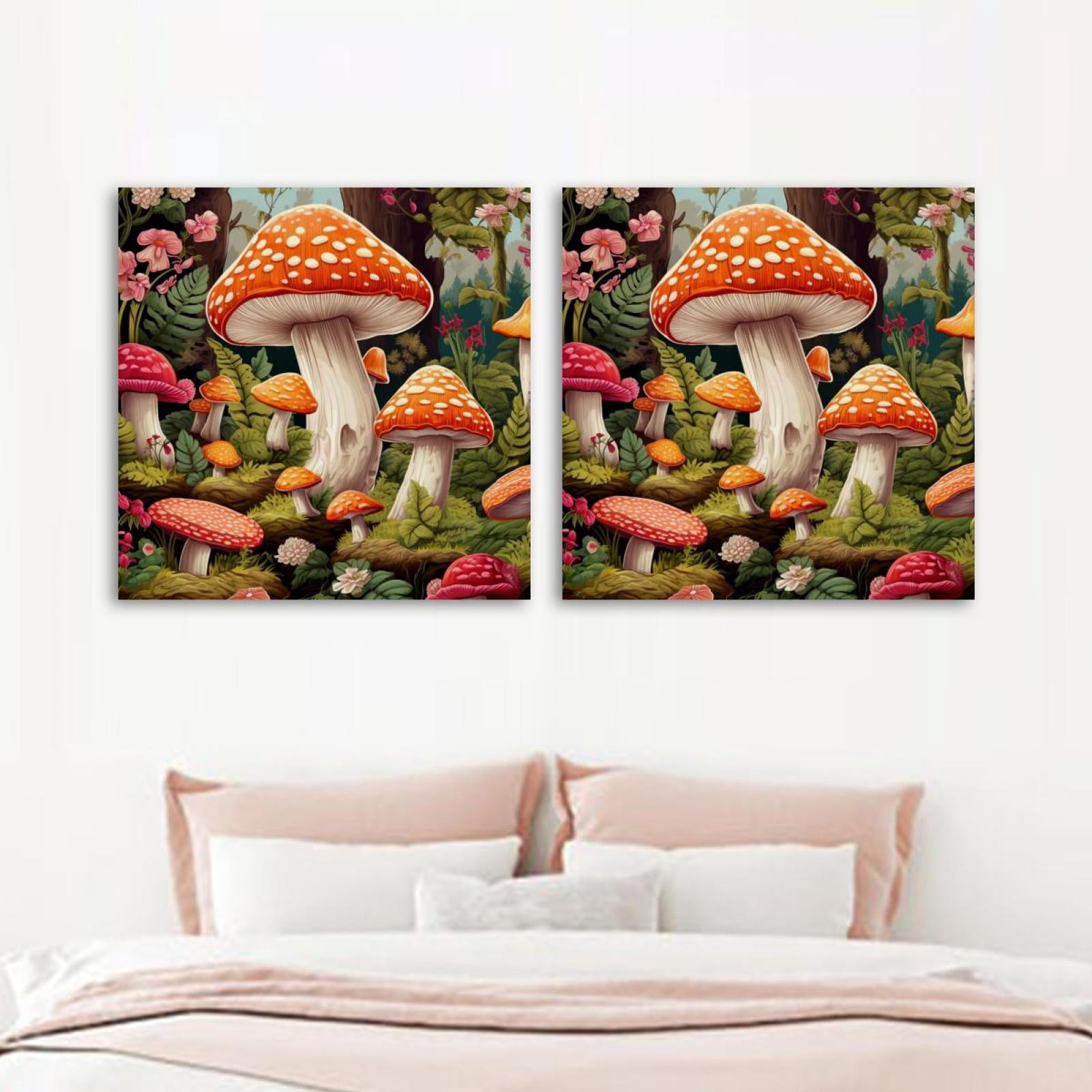 OWNSERIES Mushroom Pattern 2PC Canvas Wall Art Paintings for Living ...