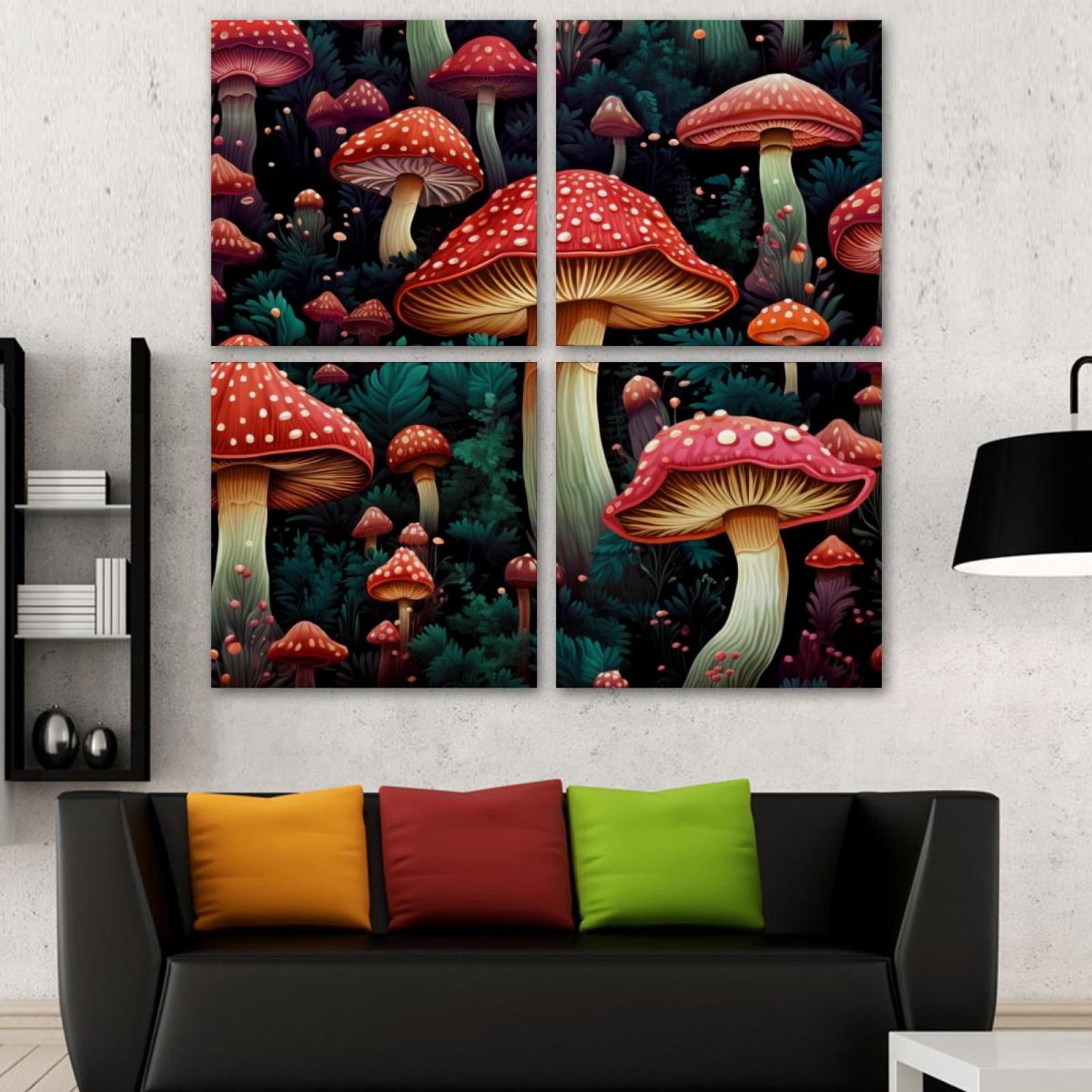 OWNSERIES Mushroom Pattern 4PC Frameless Canvas Wall Art Paintings for ...