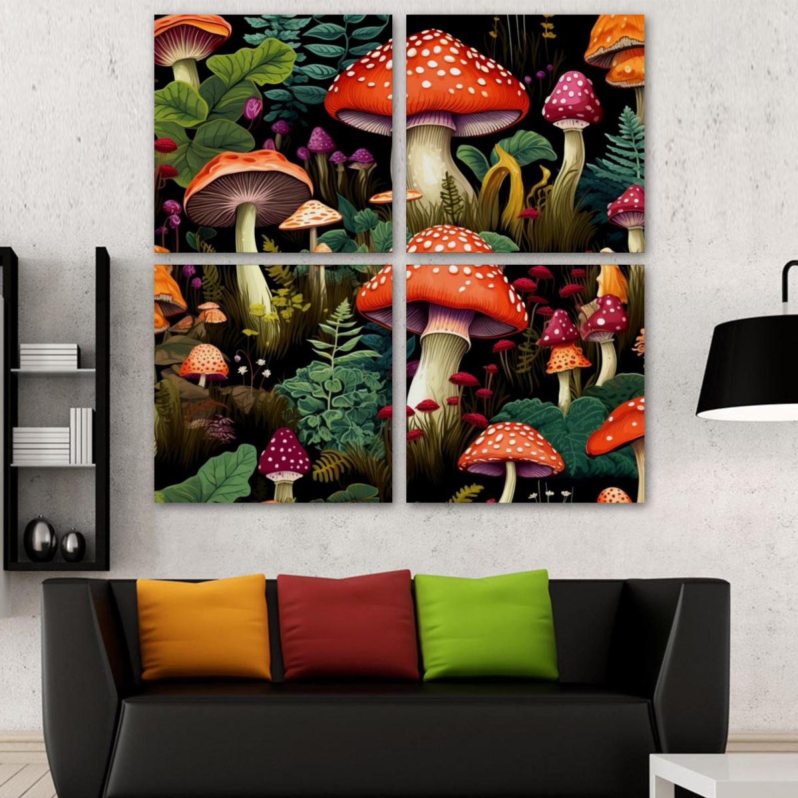 OWNSERIES Mushroom Pattern 4PC Frameless Canvas Wall Art Paintings for ...
