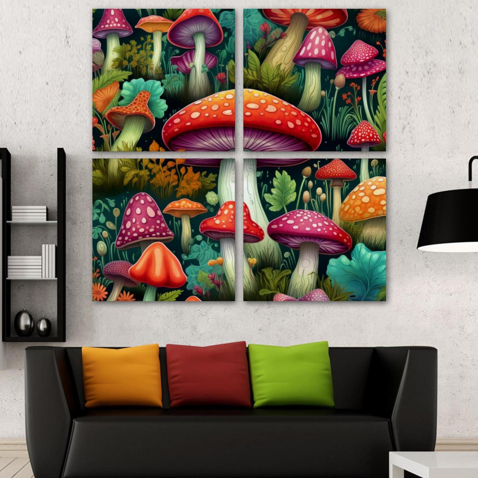 OWNSERIES Mushroom Pattern 4PC Frameless Canvas Wall Art Paintings for ...