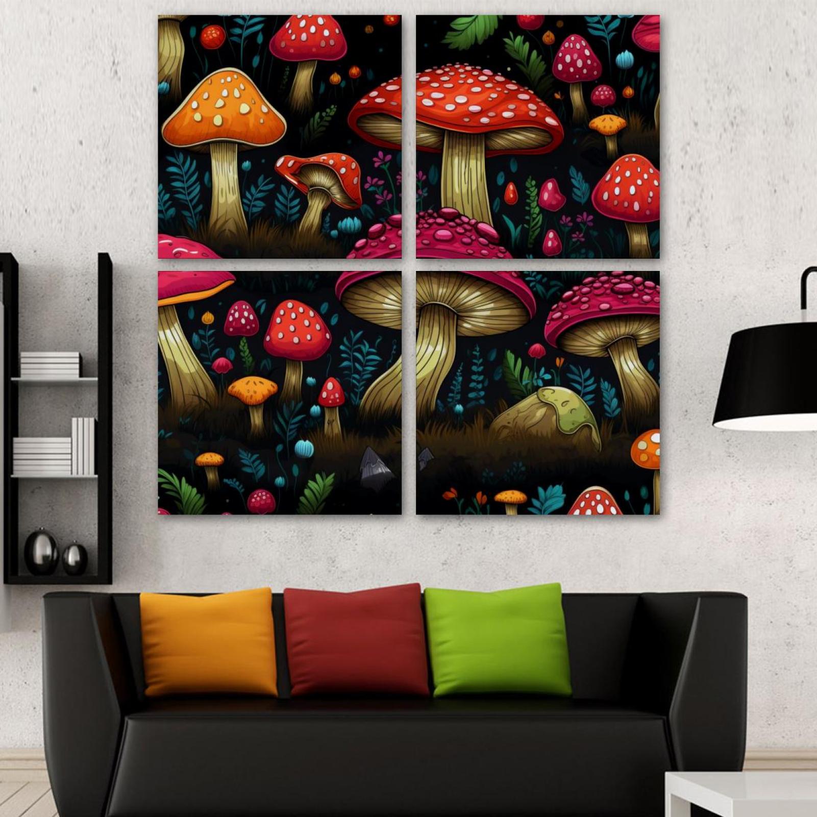 OWNSERIES Mushroom Pattern 4PC Frameless Canvas Wall Art Paintings for ...