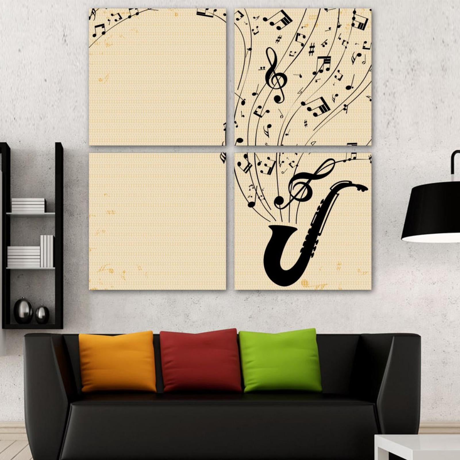 OWNSERIES Music Note Vintage Pattern 4PC Frameless Canvas Wall Art ...
