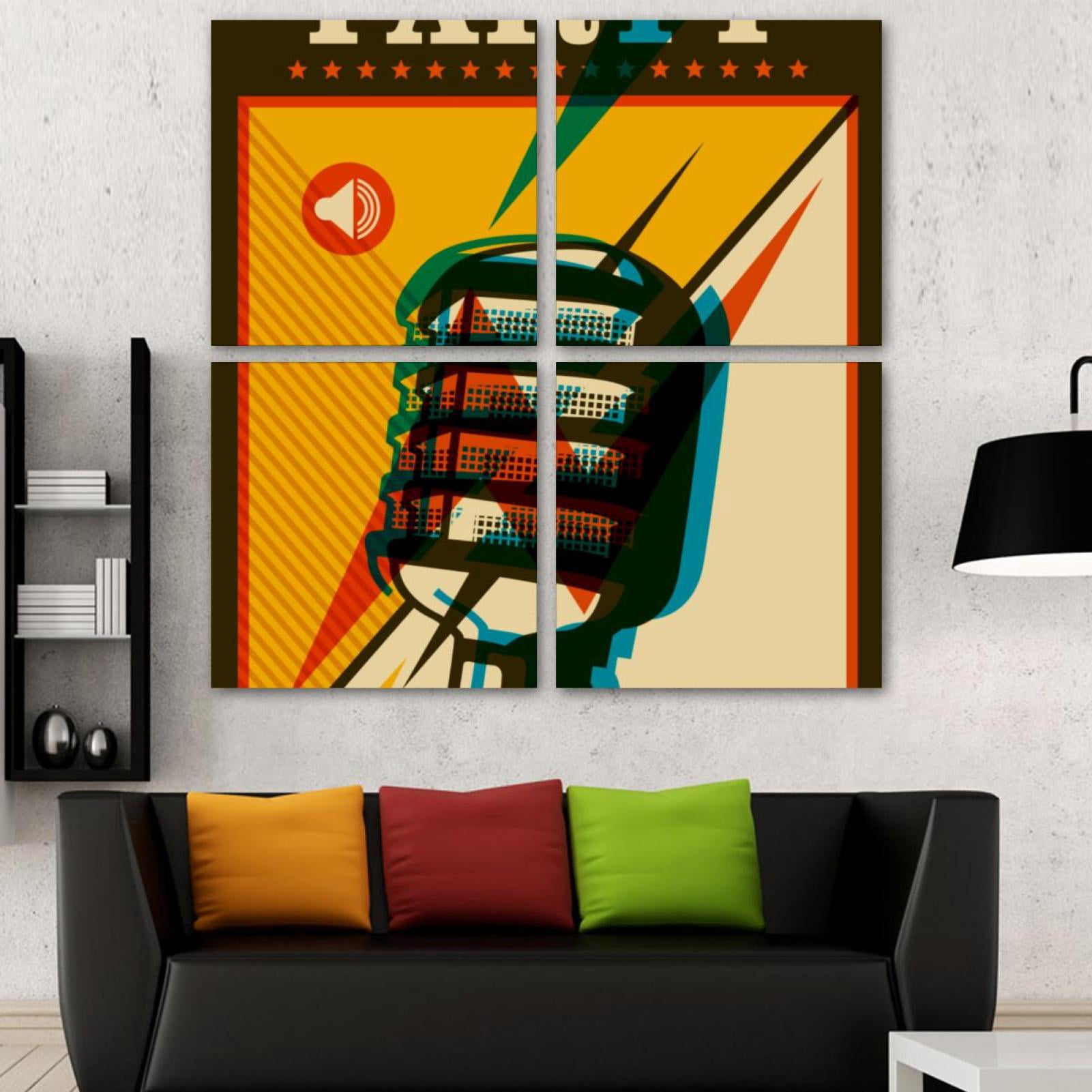 OWNSERIES Music Party Retro Pattern 4PC Frameless Canvas Wall Art ...