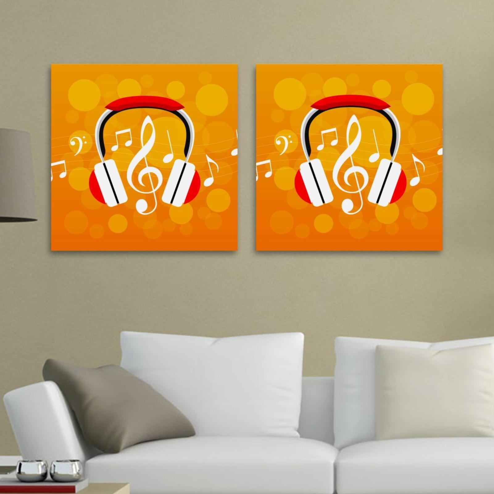 OWNSERIES Musical Headphone Notes Pattern 2PC Canvas Wall Art Paintings ...