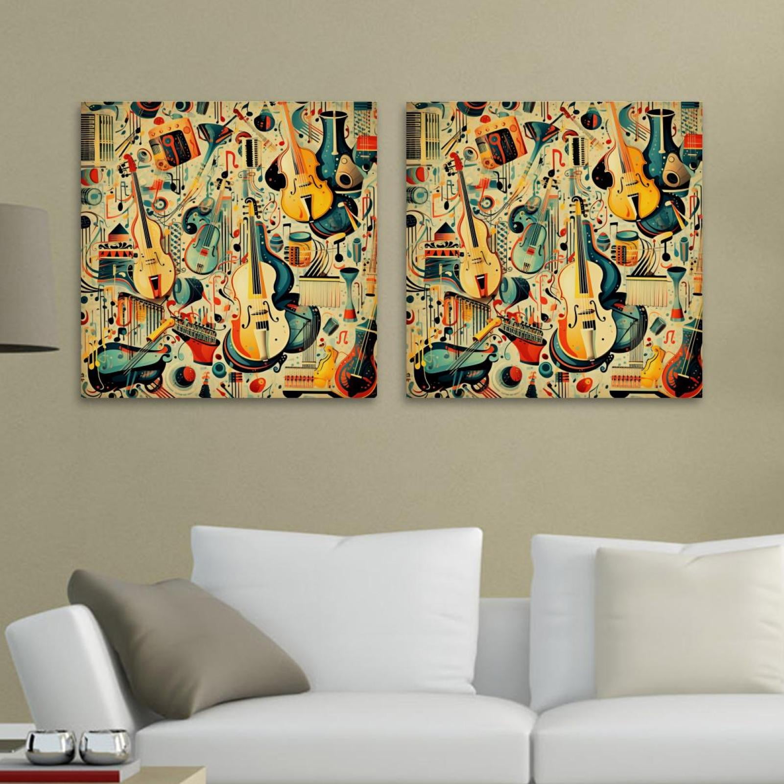 OWNSERIES Musical Instrument Pattern 2PC Canvas Wall Art Paintings for ...