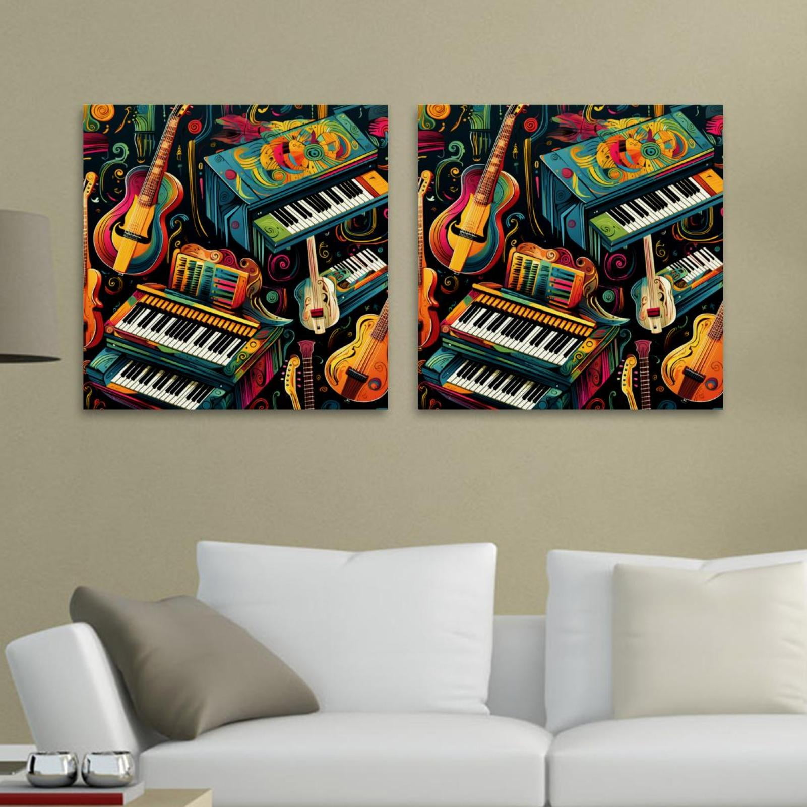 OWNSERIES Musical Instrument Pattern 2PC Canvas Wall Art Paintings for ...