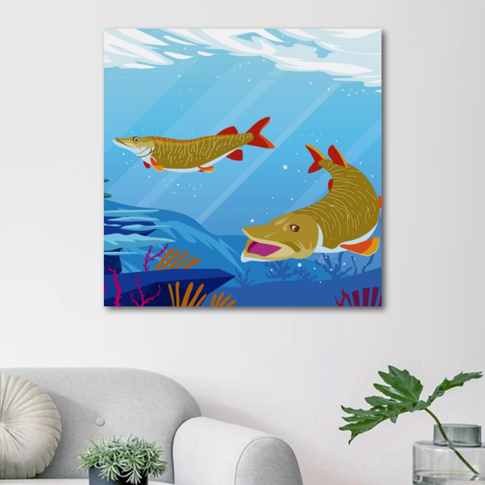 OWNSERIES Muskie in the Lake Pattern Canvas Wall Art Paintings for ...