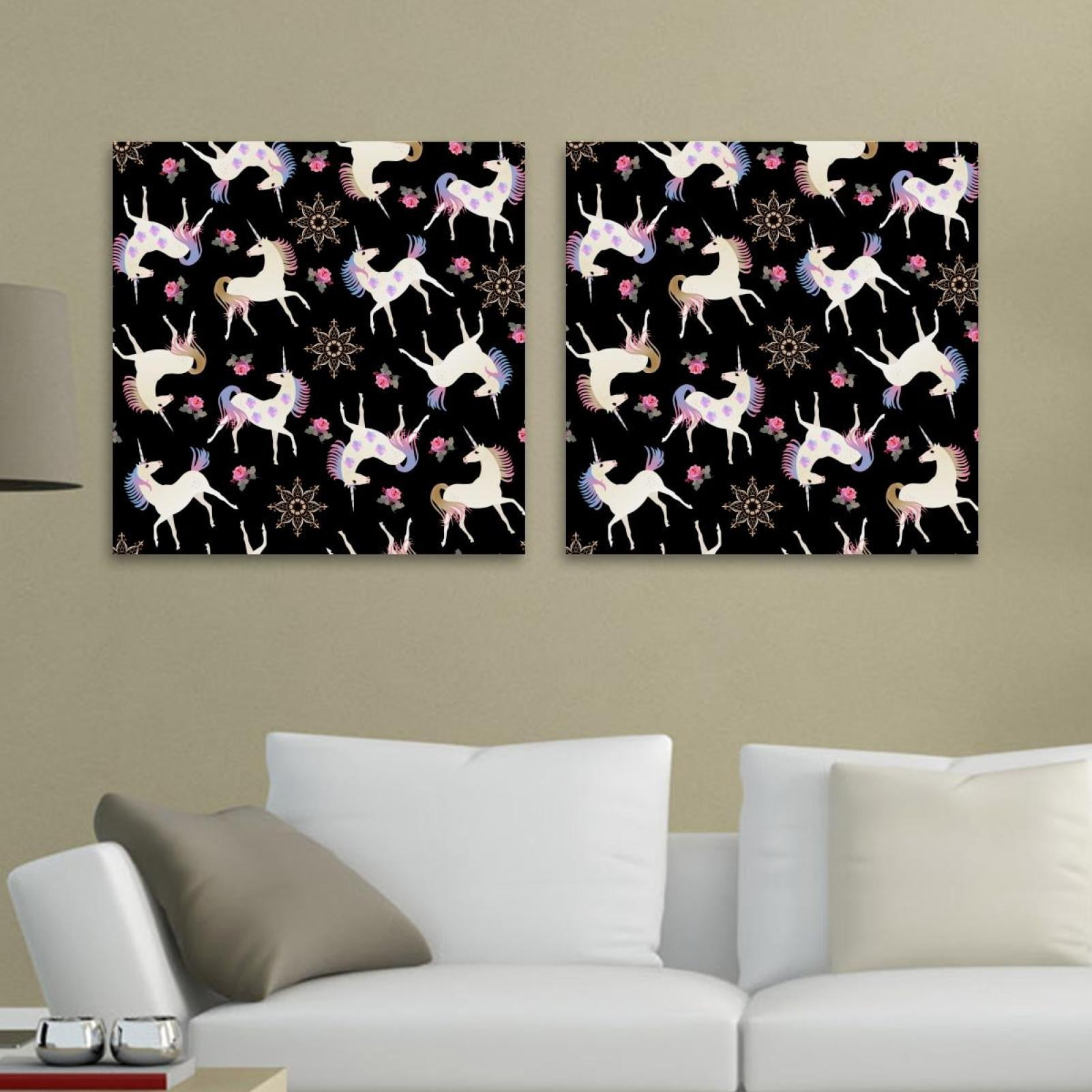 OWNSERIES Mysterious Unicorn Rose Floral Black Night Pattern 2PC Canvas ...
