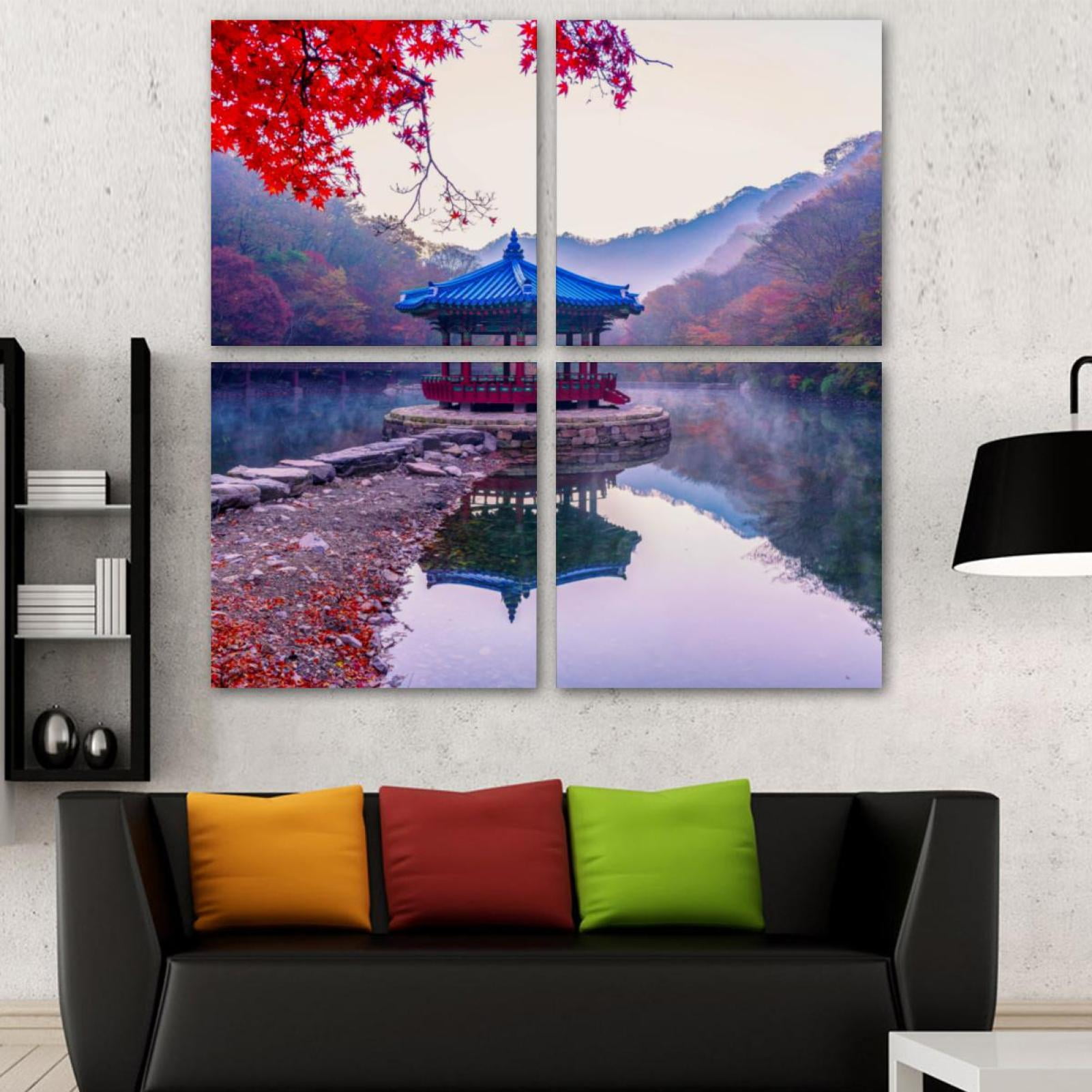 OWNSERIES Nature Landscape Pavilion Pattern 4PC Frameless Canvas Wall ...