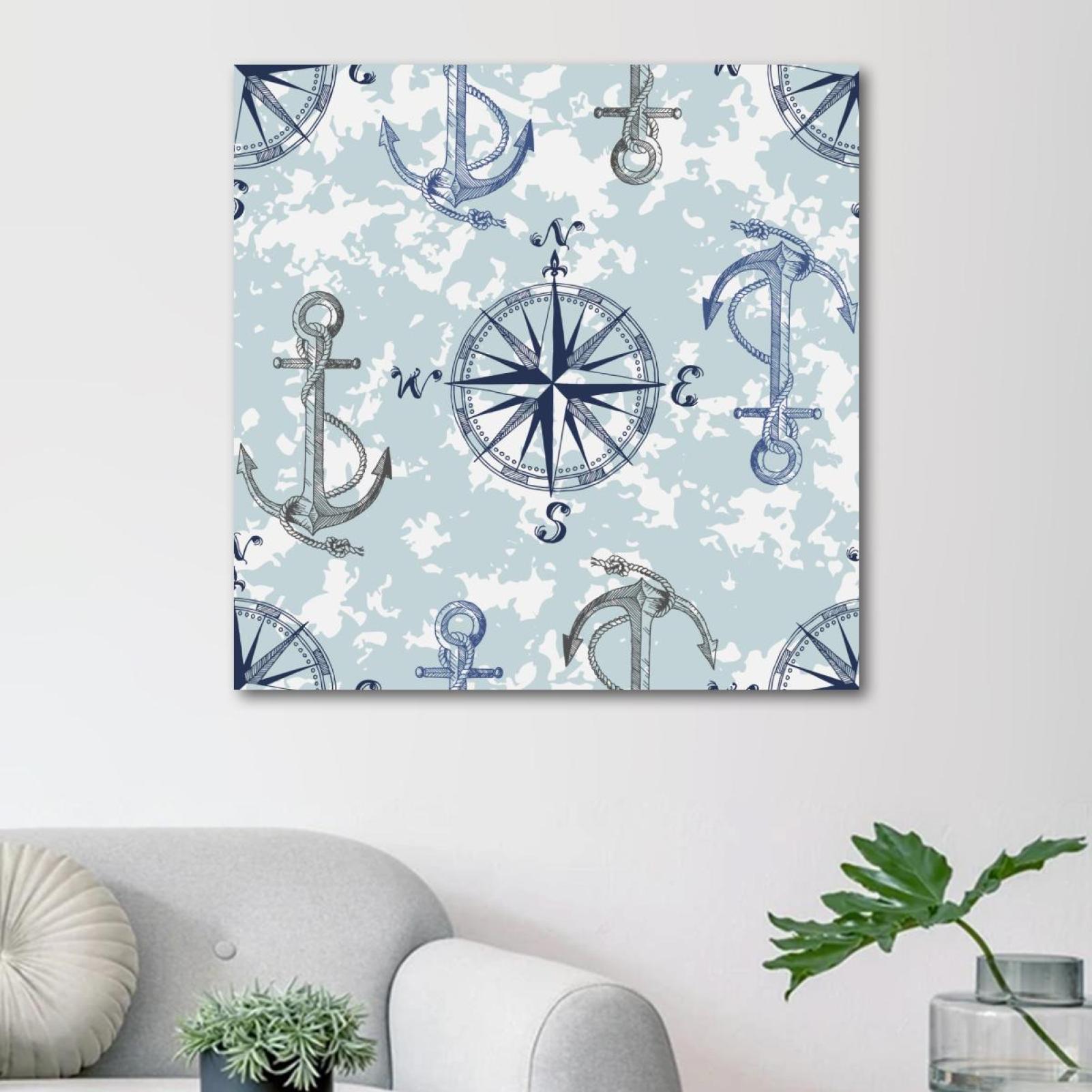 OWNSERIES Nautical Compass Anchor Pattern Canvas Wall Art Paintings for ...