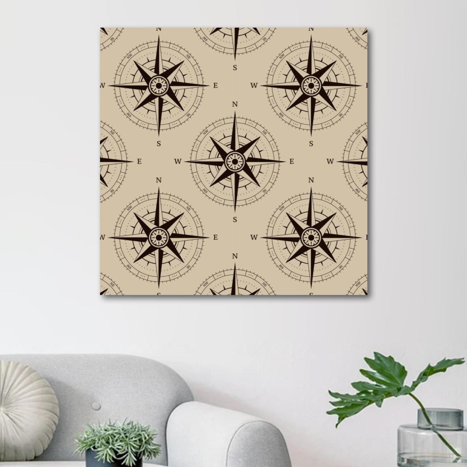 OWNSERIES Nautical Compass Pattern Canvas Wall Art Paintings for Living ...