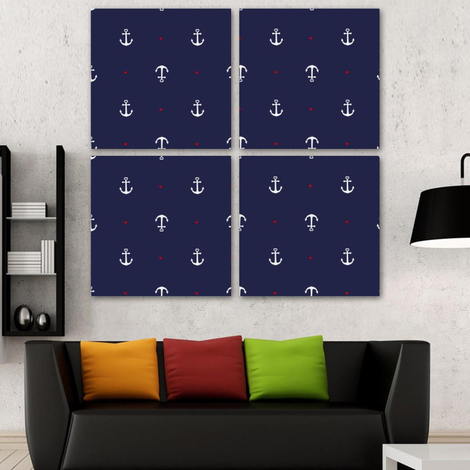 OWNSERIES Nautical Ocean Anchor Pattern 4PC Frameless Canvas Wall Art ...