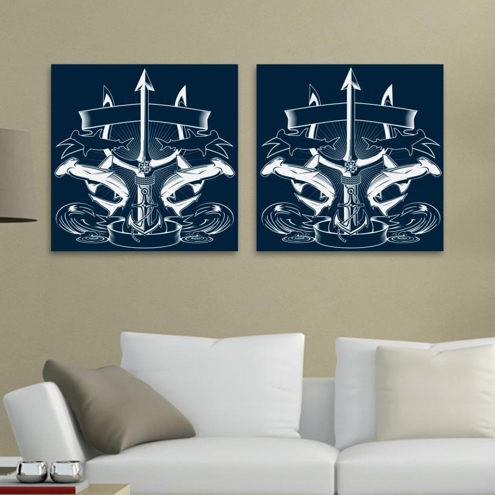 OWNSERIES Navy Blue Pattern 2PC Canvas Wall Art Paintings for Living ...