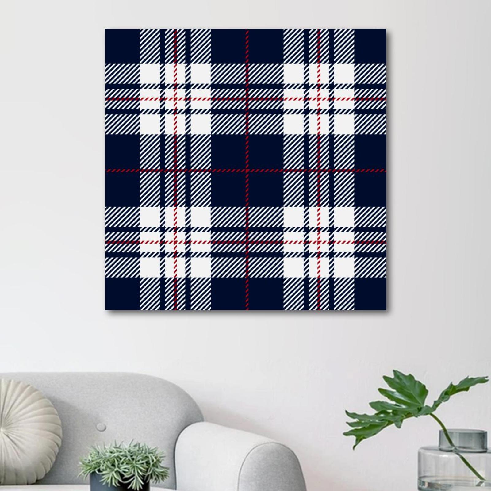 OWNSERIES Navy Blue White Checks Plaid Pattern Canvas Wall Art ...