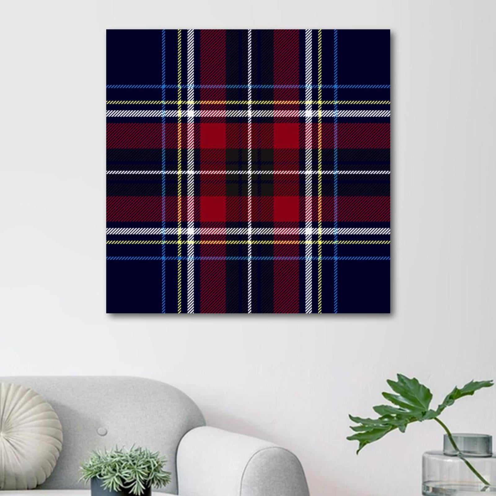 OWNSERIES Navy Red Check Plaid Fabric Pattern Canvas Wall Art Paintings ...