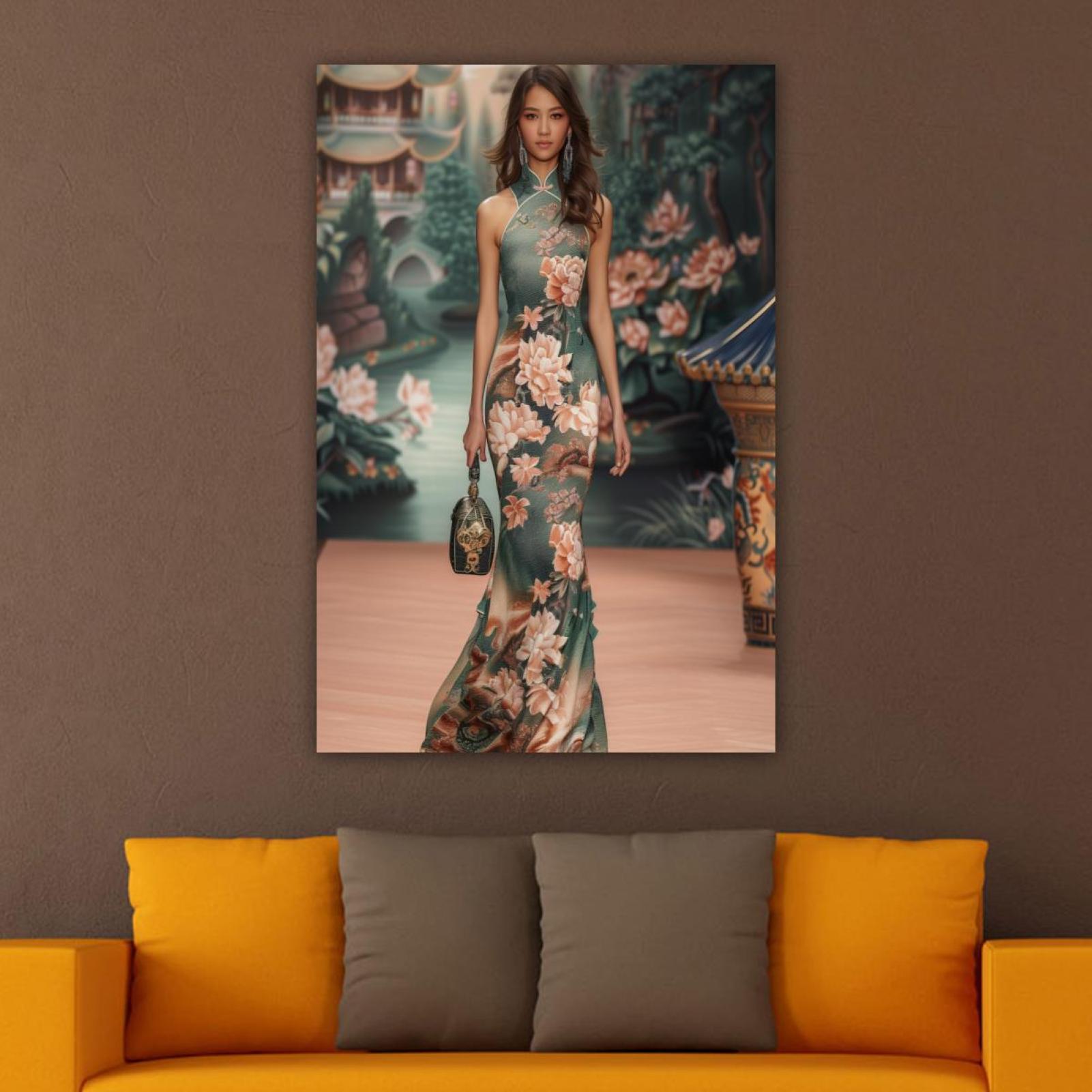 OWNSERIES New Chinese Style Cheongsam Glass Beauty Pattern Canvas Wall ...