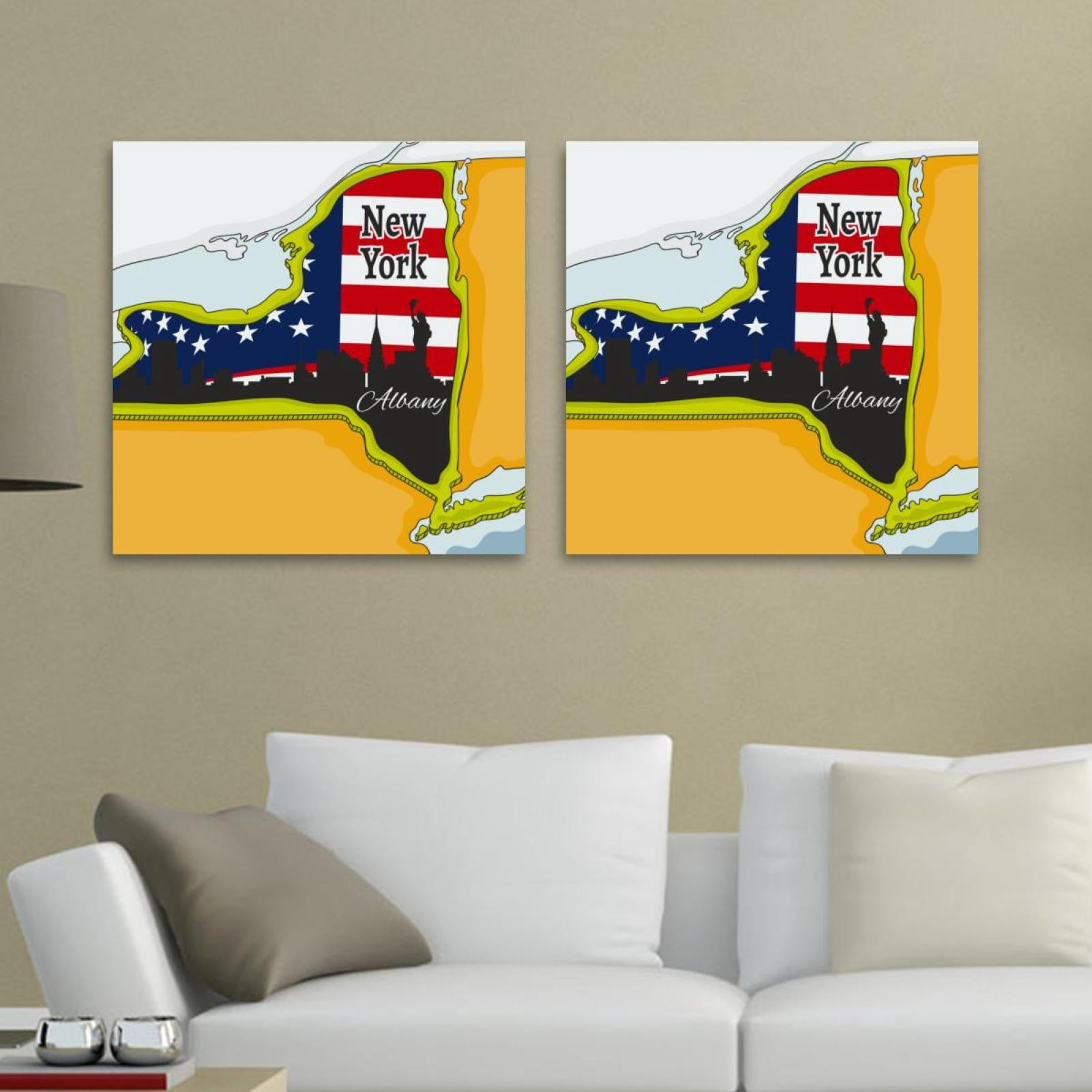 OWNSERIES New York Map Pattern 2PC Canvas Wall Art Paintings for Living ...