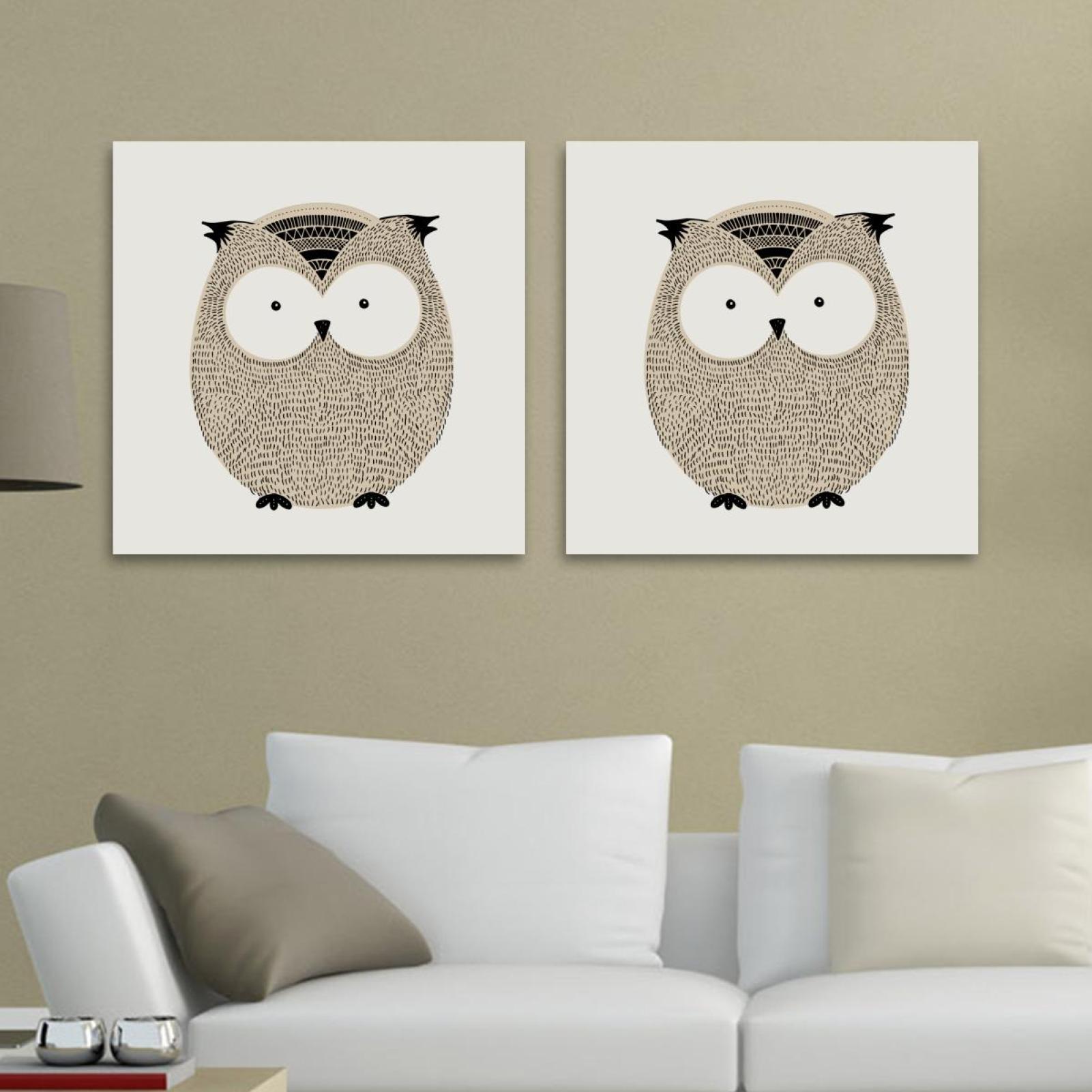 OWNSERIES Nice Hand Drawn Owl Design-01 Pattern 2PC Canvas Wall Art ...