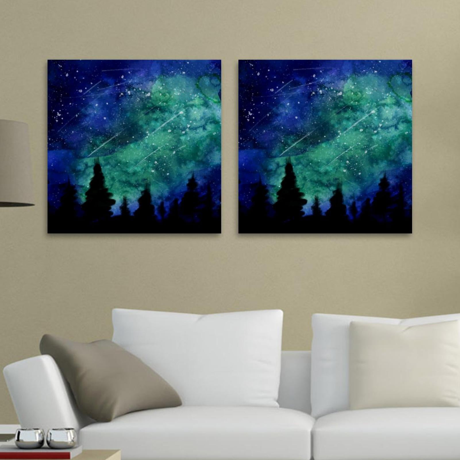 OWNSERIES Night Landscape Stars Pattern 2PC Canvas Wall Art Paintings ...