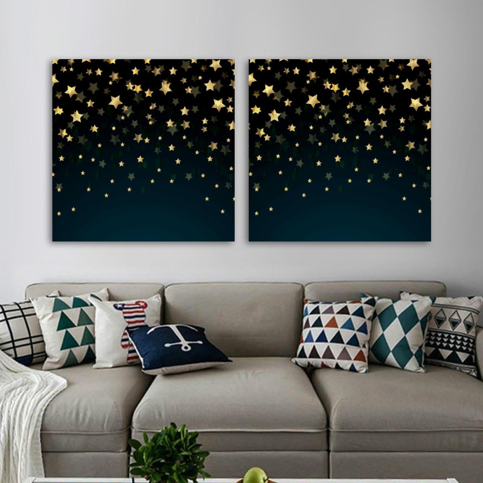OWNSERIES Night Sky Golden Stars Pattern 2PC Canvas Wall Art Paintings ...