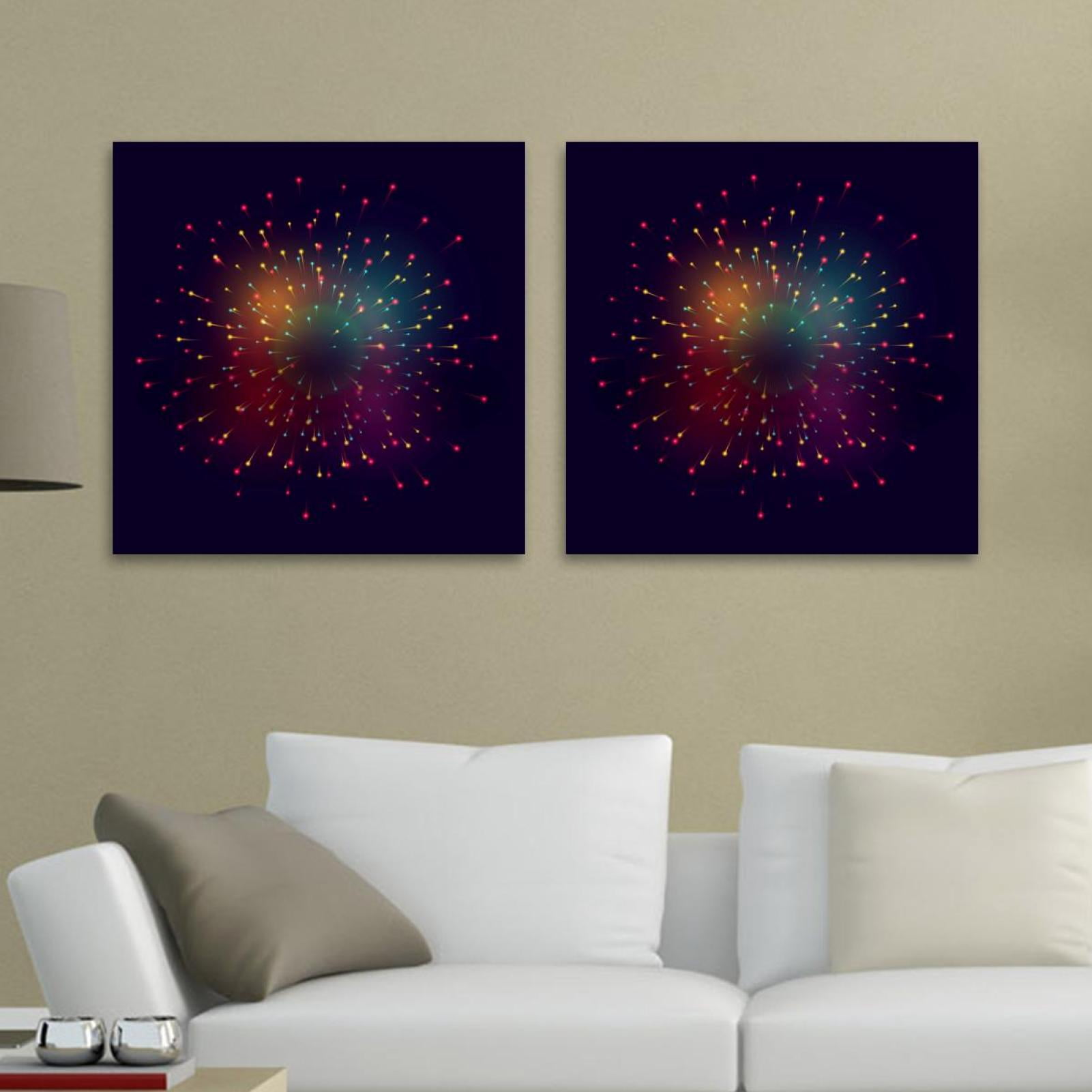 OWNSERIES Night and Fireworks Pattern 2PC Canvas Wall Art Paintings for ...