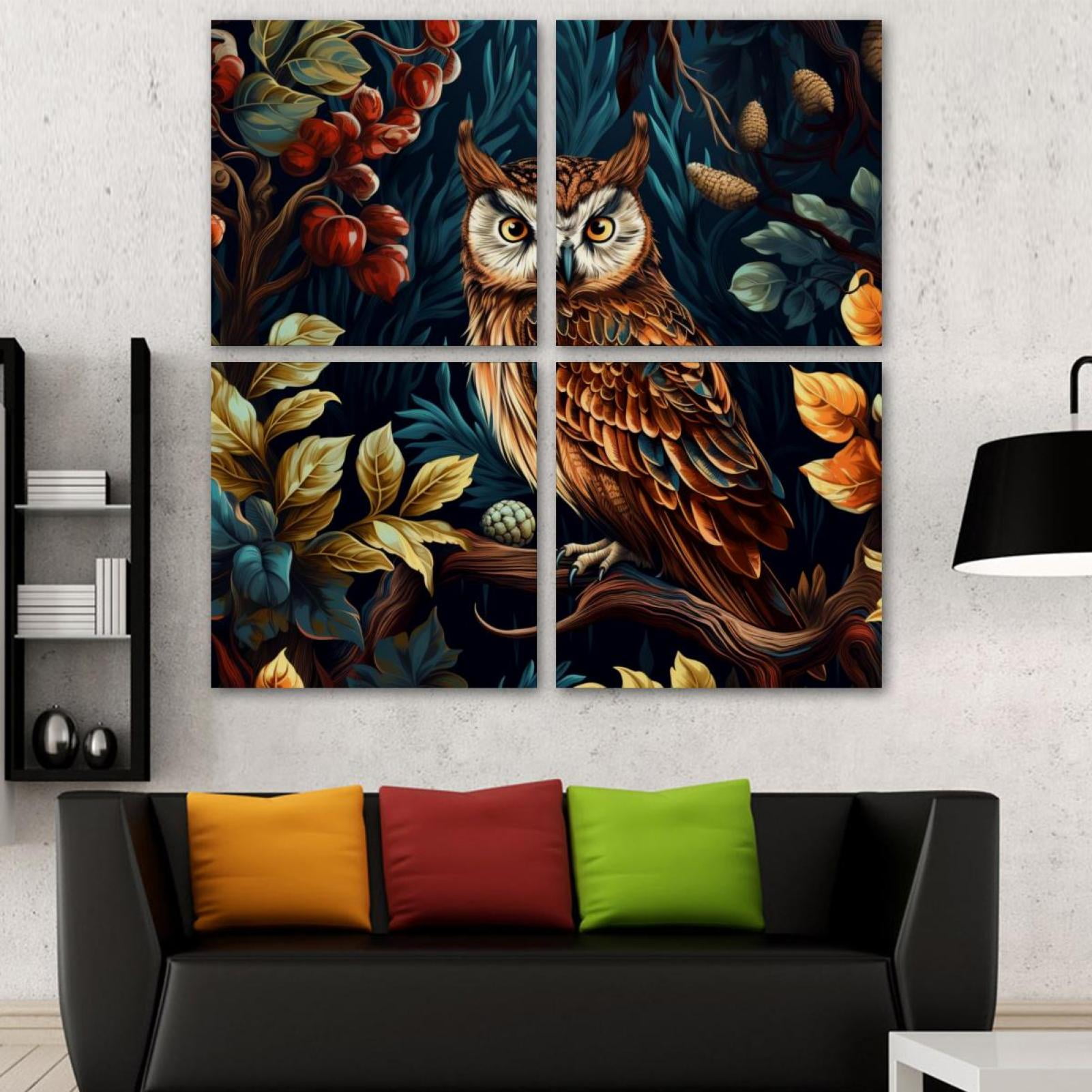 OWNSERIES Nighthawk Pattern 4PC Frameless Canvas Wall Art Paintings for Living Room Canvas Print ...