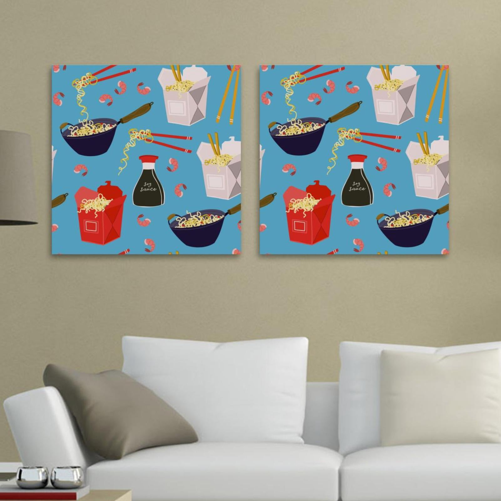 OWNSERIES Noodles Food Blue Pattern 2PC Canvas Wall Art Paintings for ...