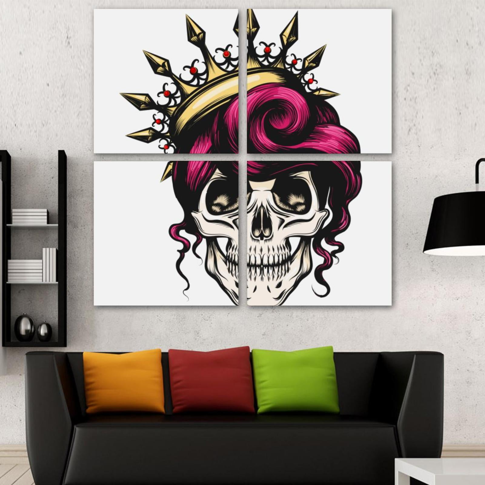 OWNSERIES Novelty Skull Pattern 4PC Frameless Canvas Wall Art Paintings ...