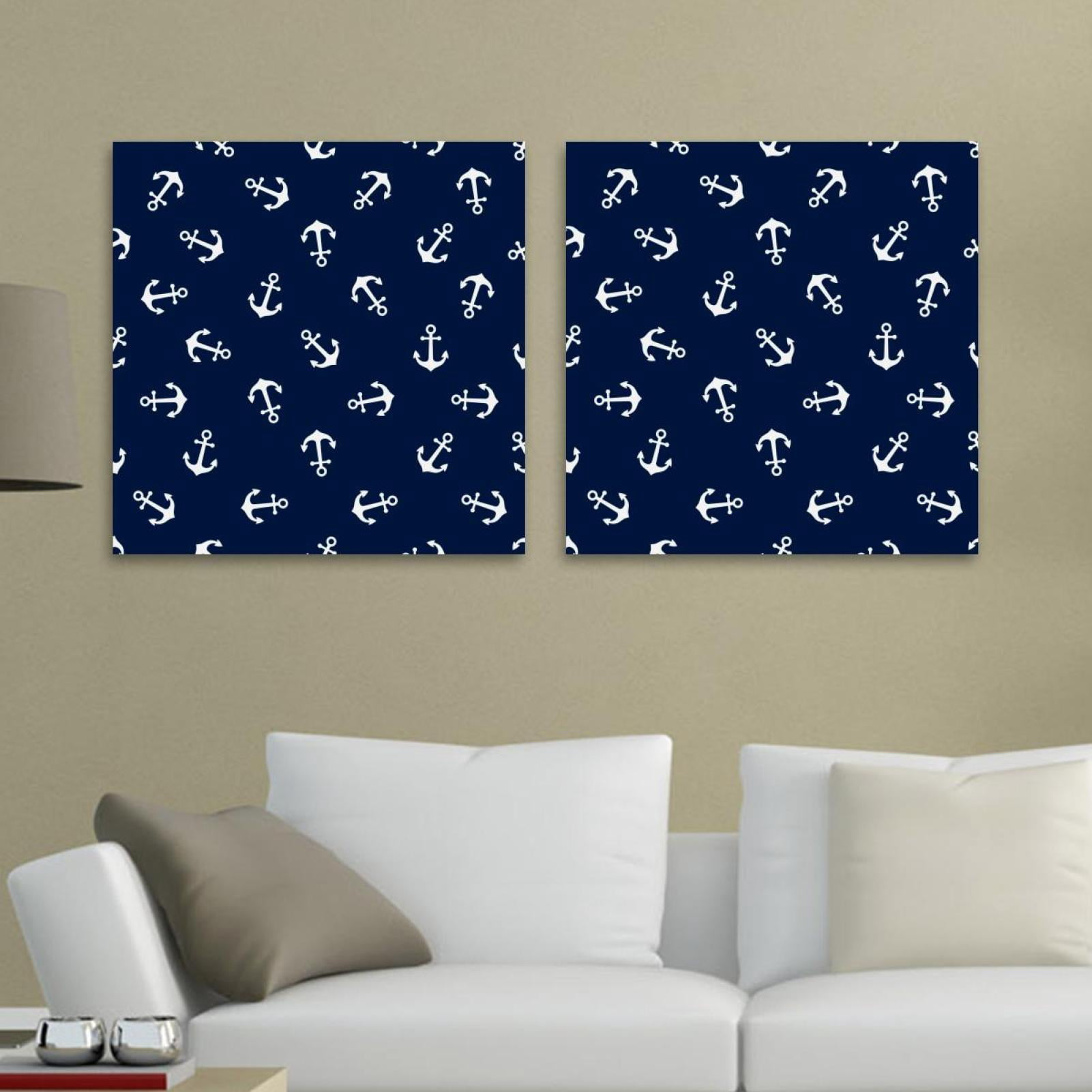 OWNSERIES Ocean Anchor Navy Blue Pattern 2PC Canvas Wall Art Paintings ...