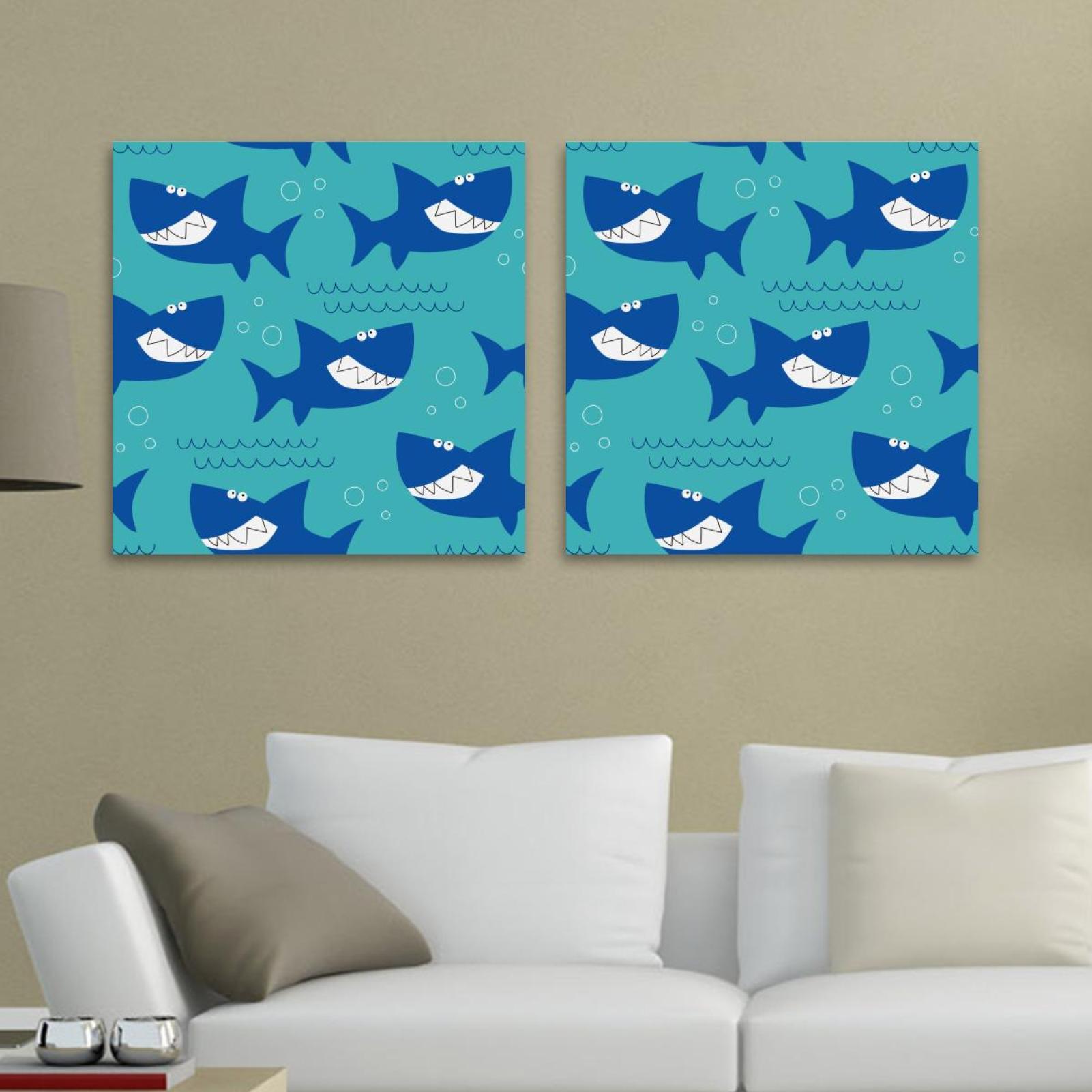 OWNSERIES Ocean Sea Shark Patern Pattern 2PC Canvas Wall Art Paintings ...