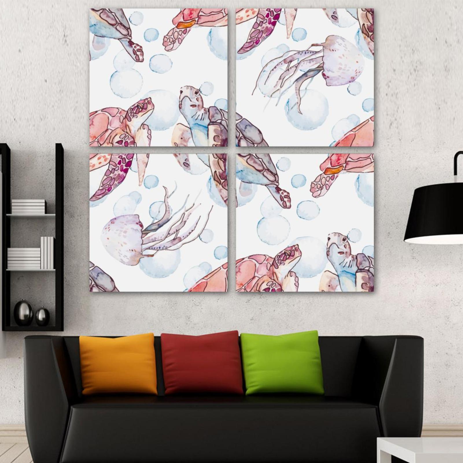 OWNSERIES Ocean Sea Turtles Jellyfish Watercolor Pattern 4PC Frameless ...