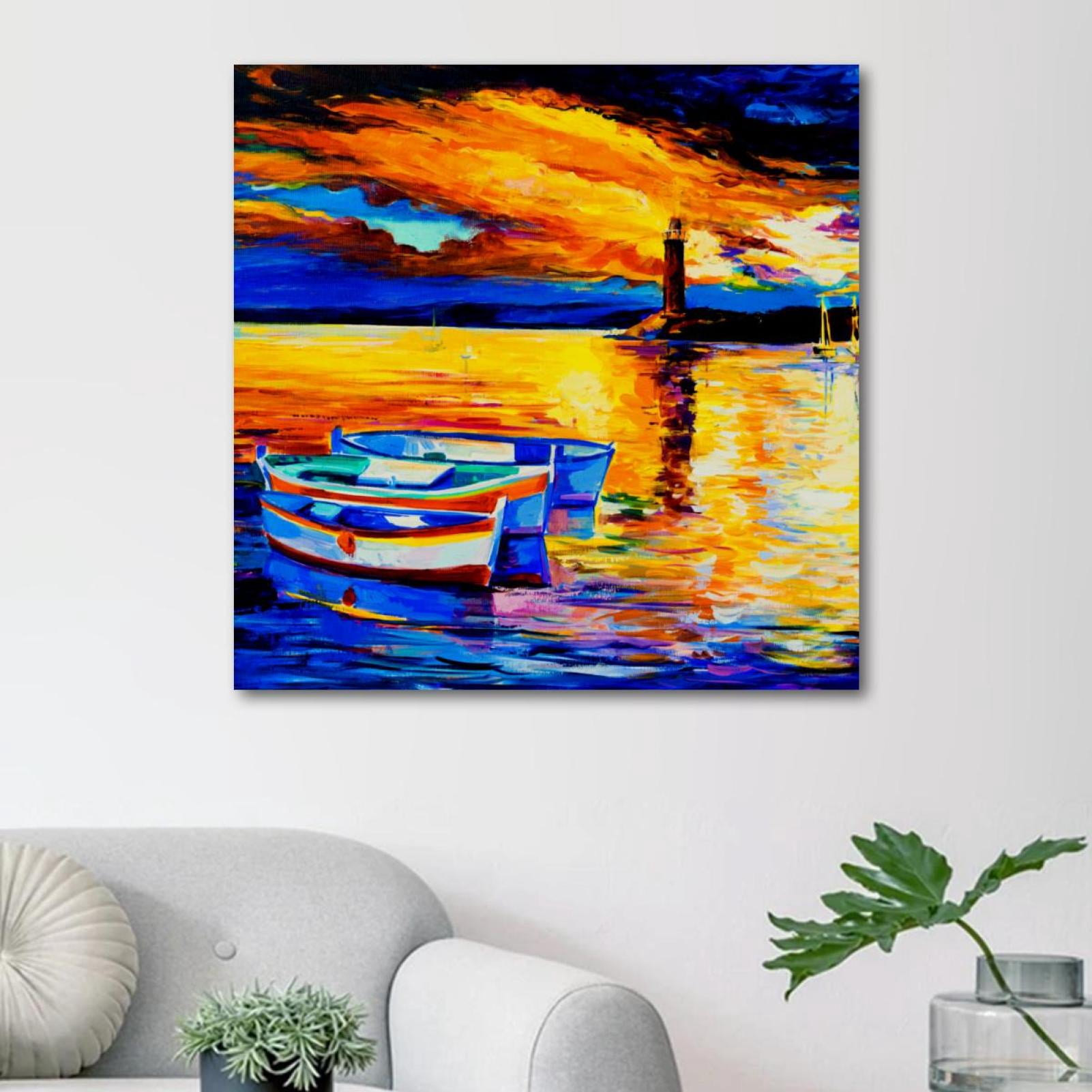 OWNSERIES Oil Painting Art Sailing Lighthouse River Pattern Canvas Wall ...