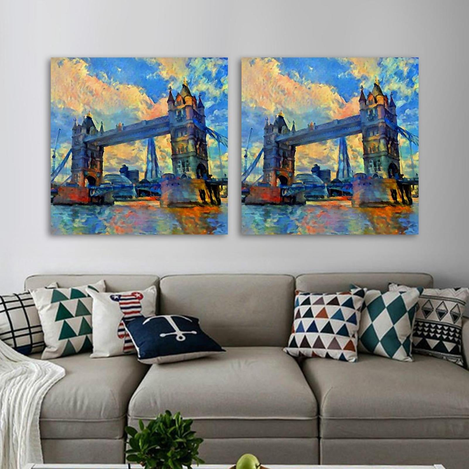 OWNSERIES Oil Painting London Bridge Pattern 2PC Canvas Wall Art ...