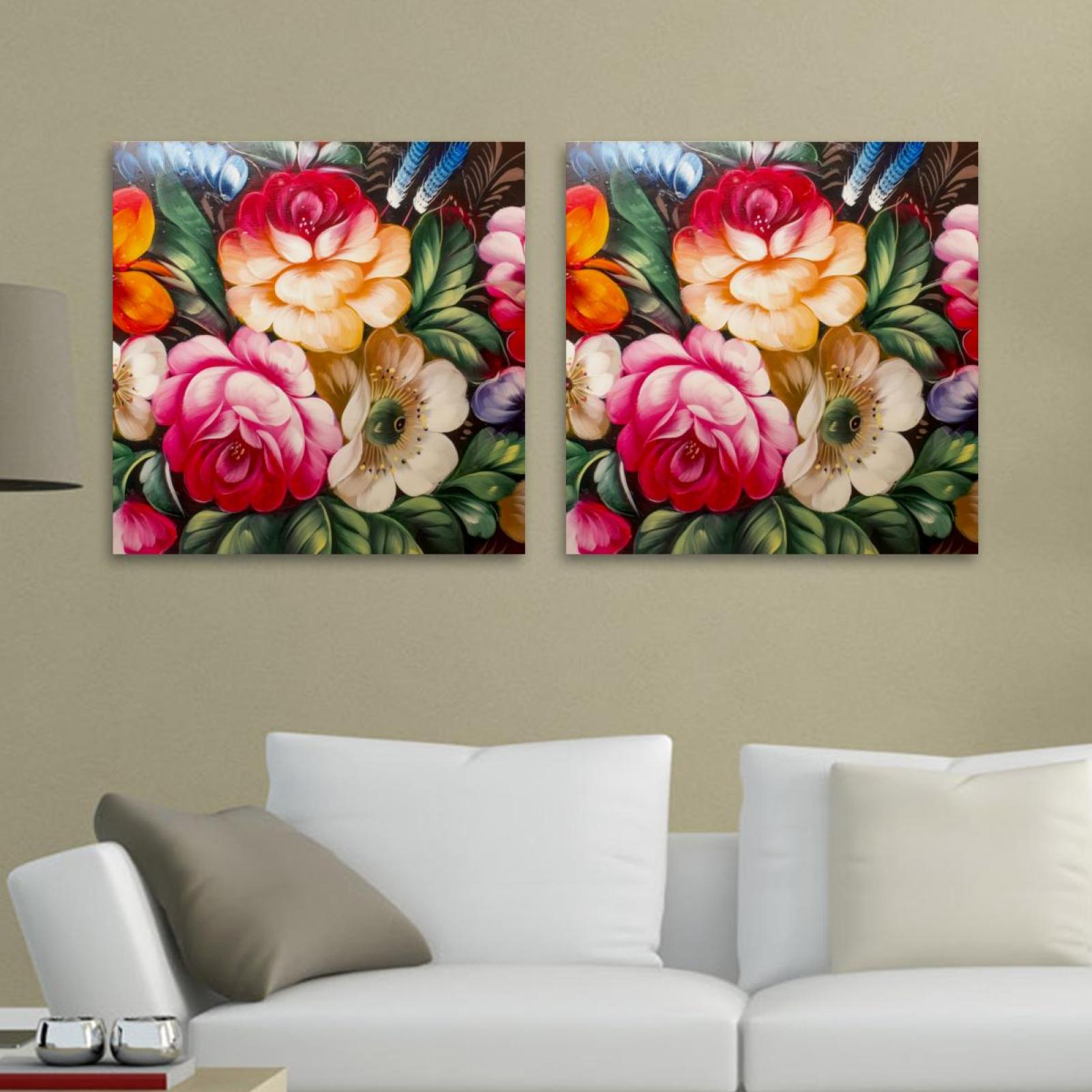 OWNSERIES Oil Painting Red Rose Flower Pattern 2PC Canvas Wall Art ...